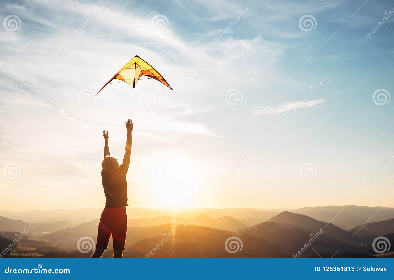 Man Start To Fly a Kite in the Sky Stock Image - Image of hills ...
