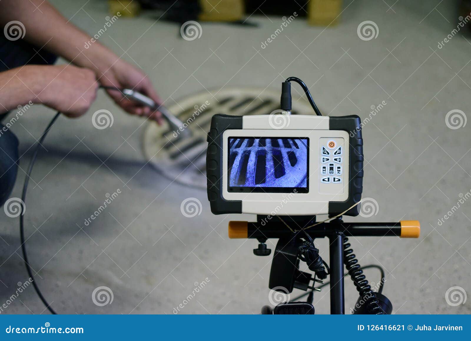 Man with sewer camera stock image. Image of plumbing - 126416621