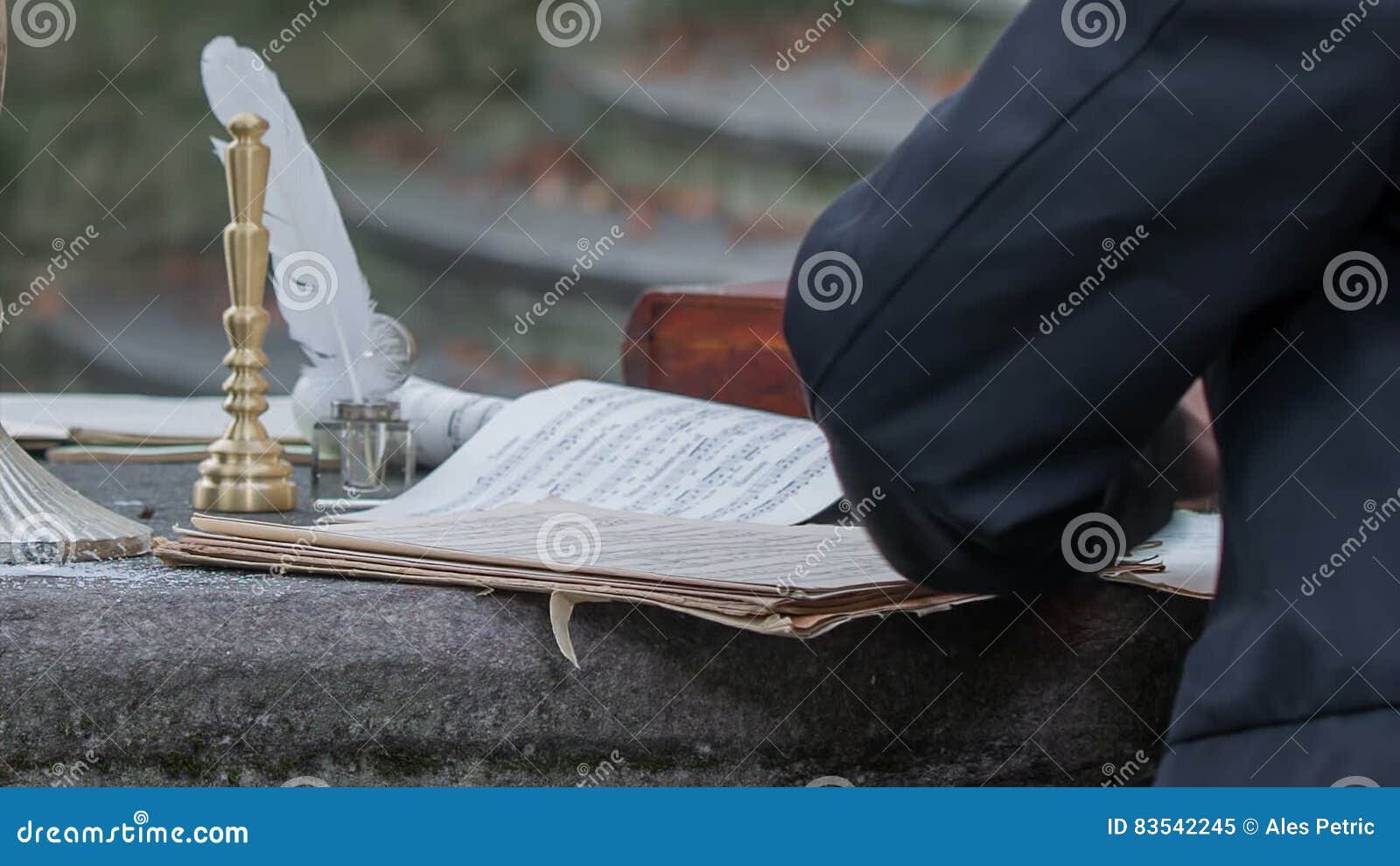 Man Starting To Write a Poem at a Stone Table Stock Video - Video of ...