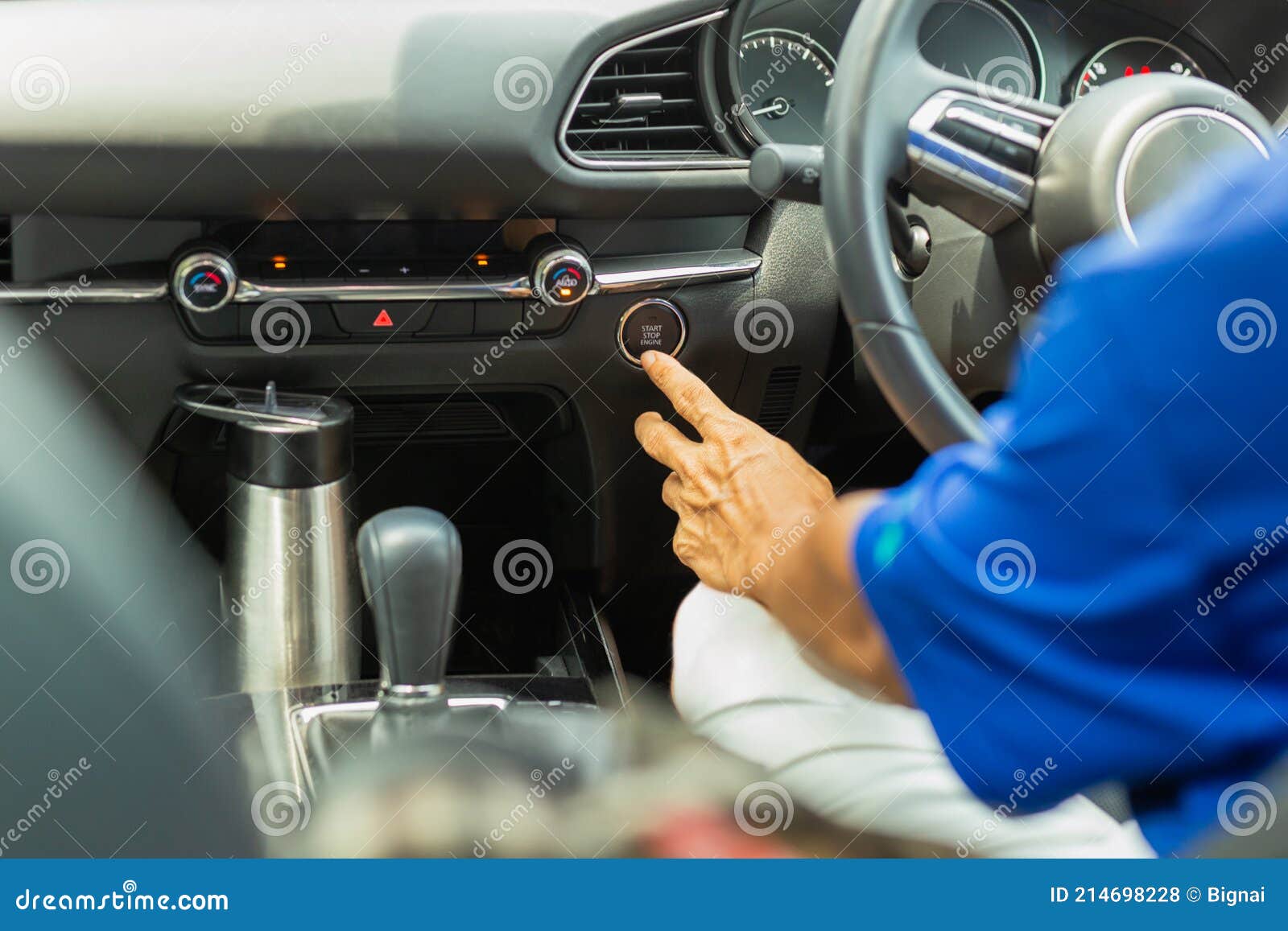 Man Starts the Car Engine with Start-stop Button. Stock Photo - Image ...