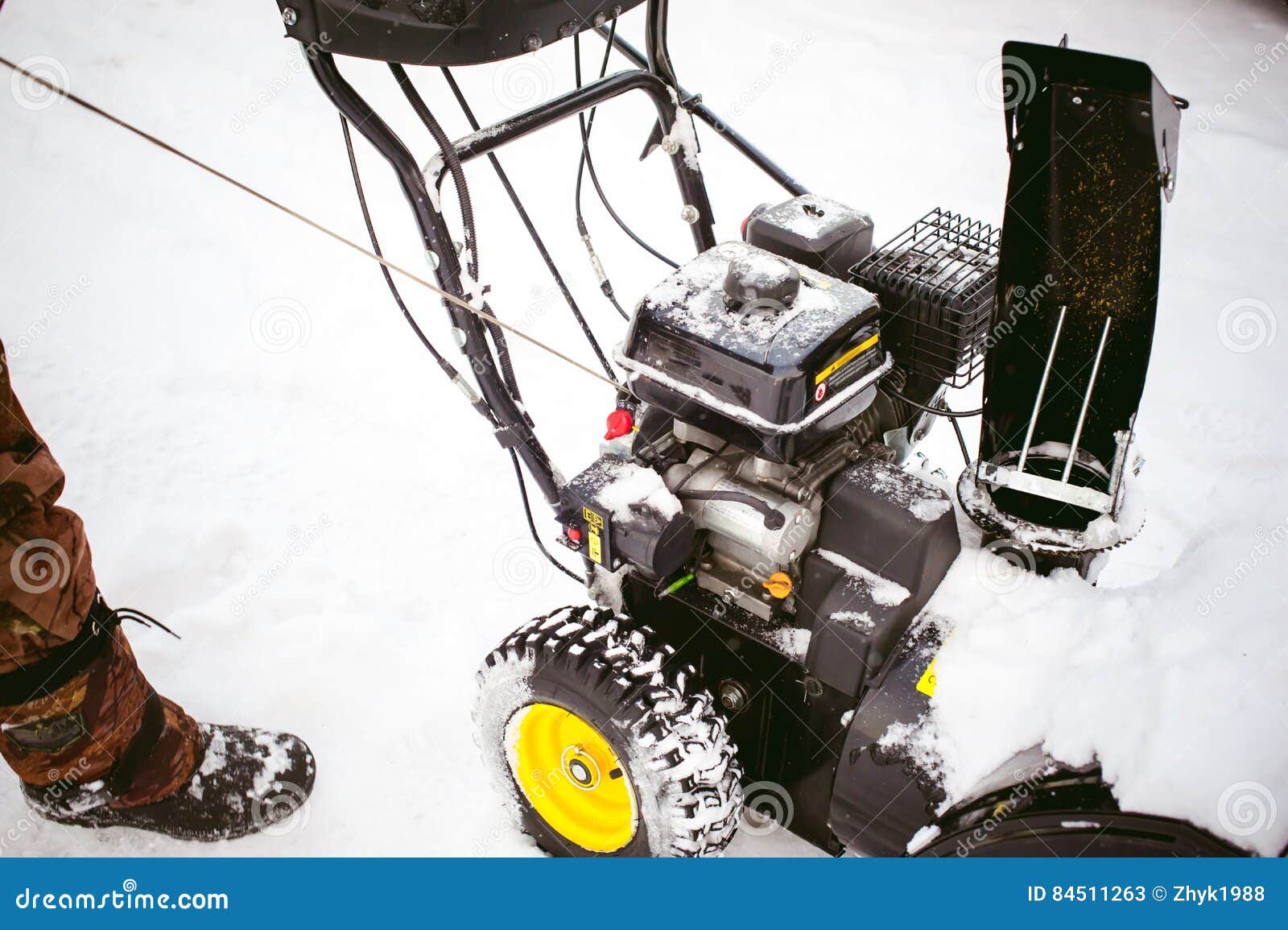 Man Starts Engine Snow Blower Stock Image - Image of clear, outdoors ...