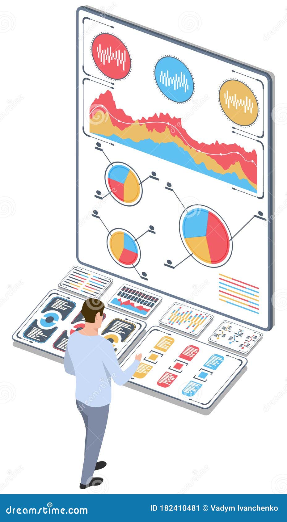 Man With Statistical Data. Infographic Presented In The Form Of Digital ...