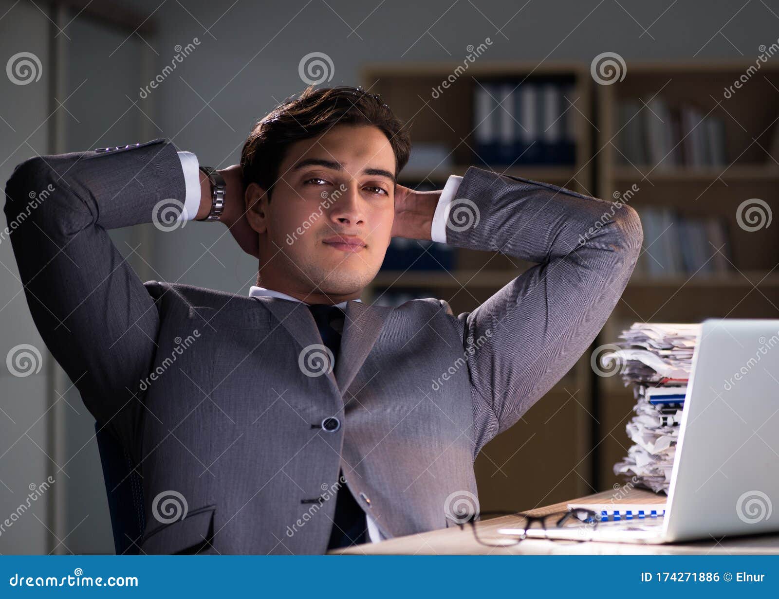 Man Staying in the Office for Long Hours Stock Photo - Image of dark ...