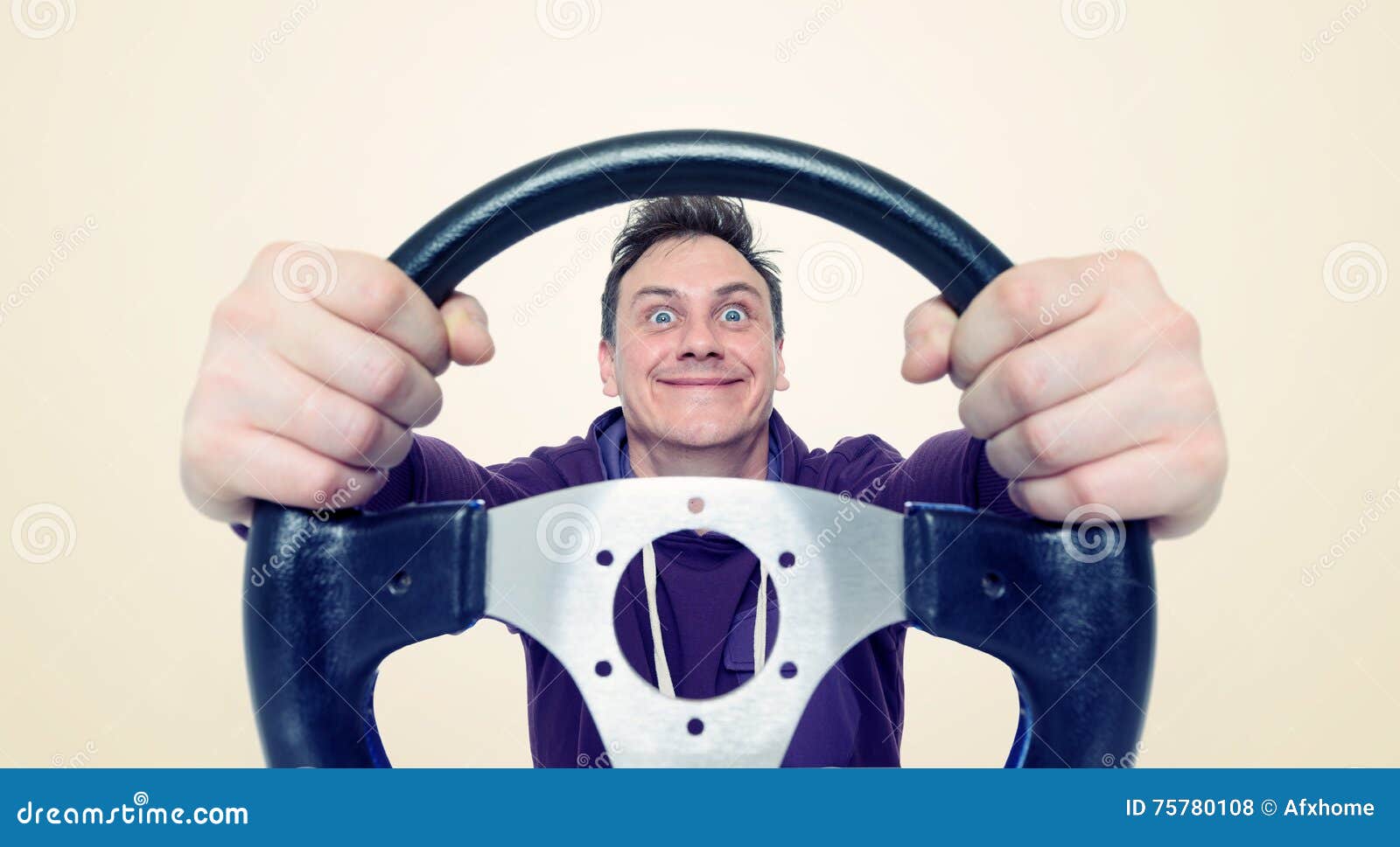 Man with a Steering Wheel, Front View. Driver Car Concept Stock Photo ...