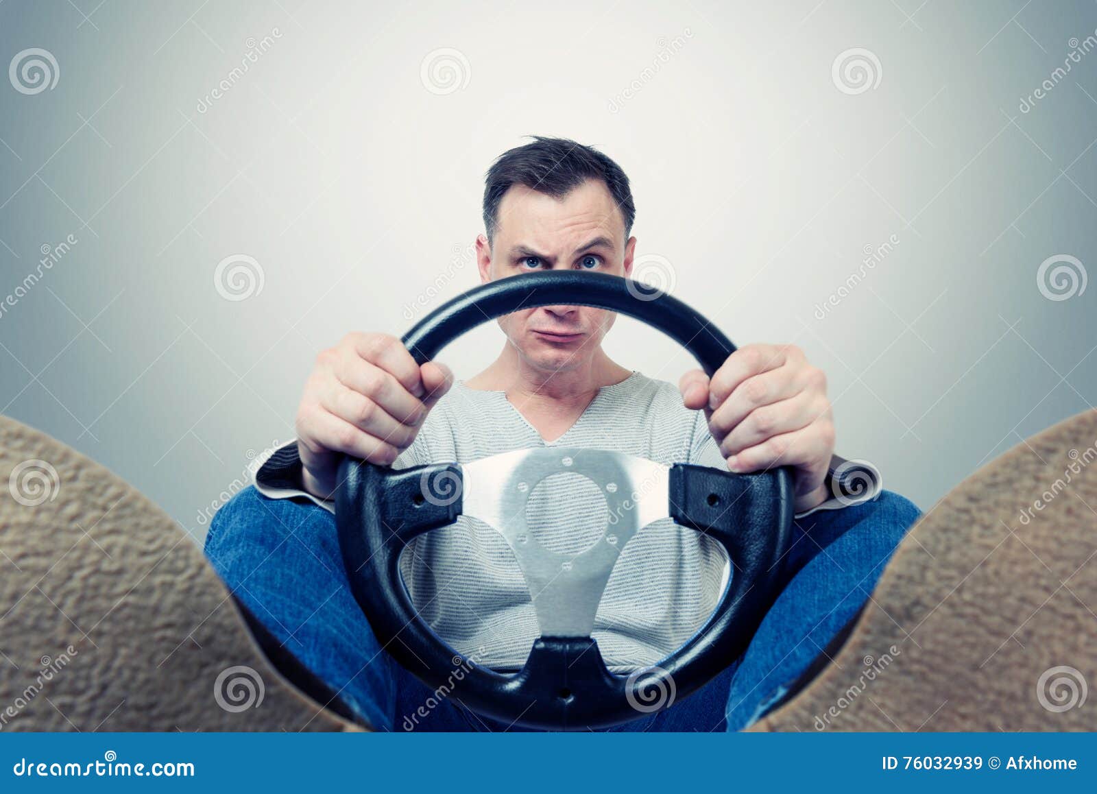Man with a Steering Wheel, Front View. Driver Car Concept Stock Image ...