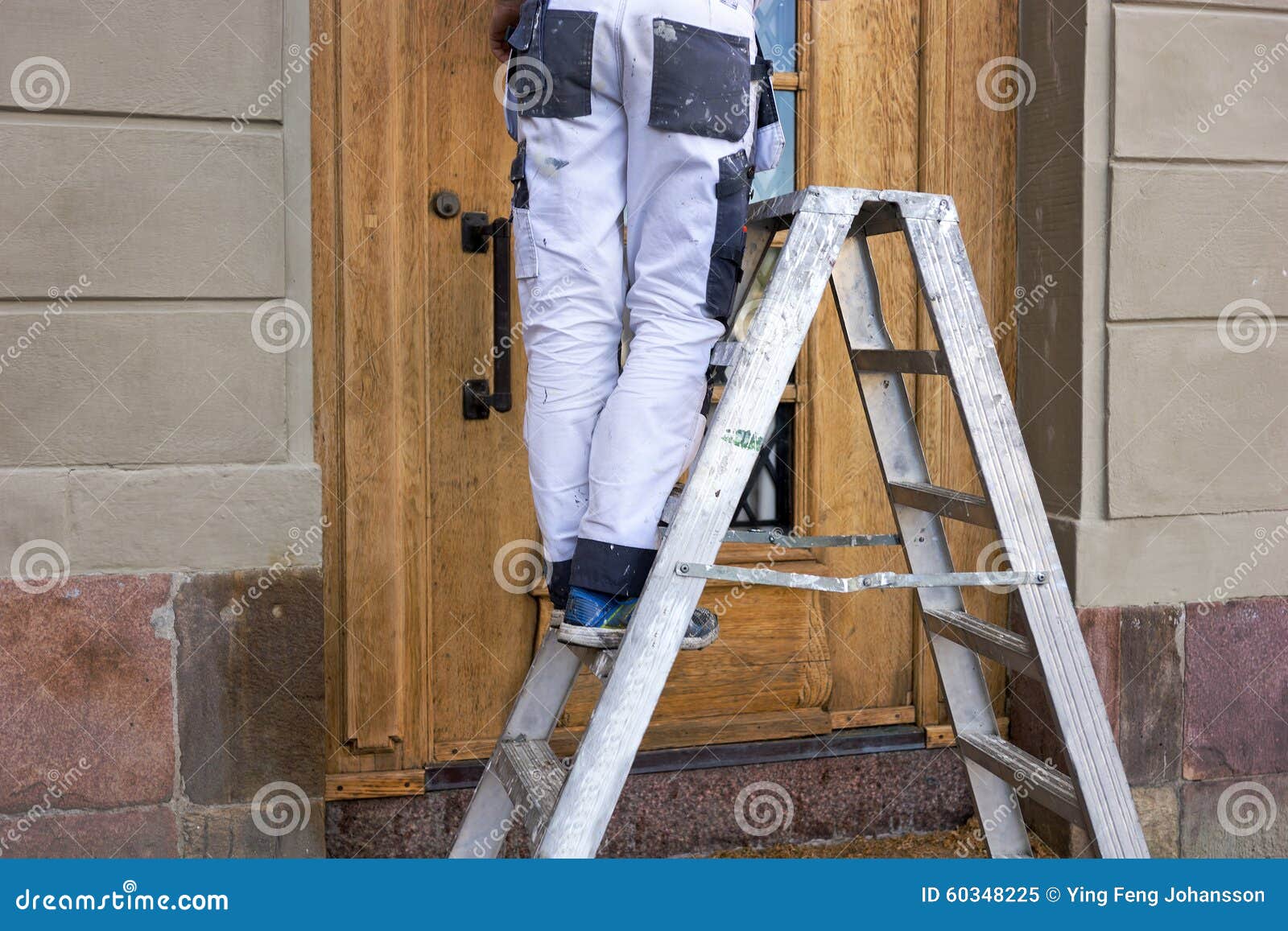 Man on stepladders stock image. Image of exterior, male - 60348225