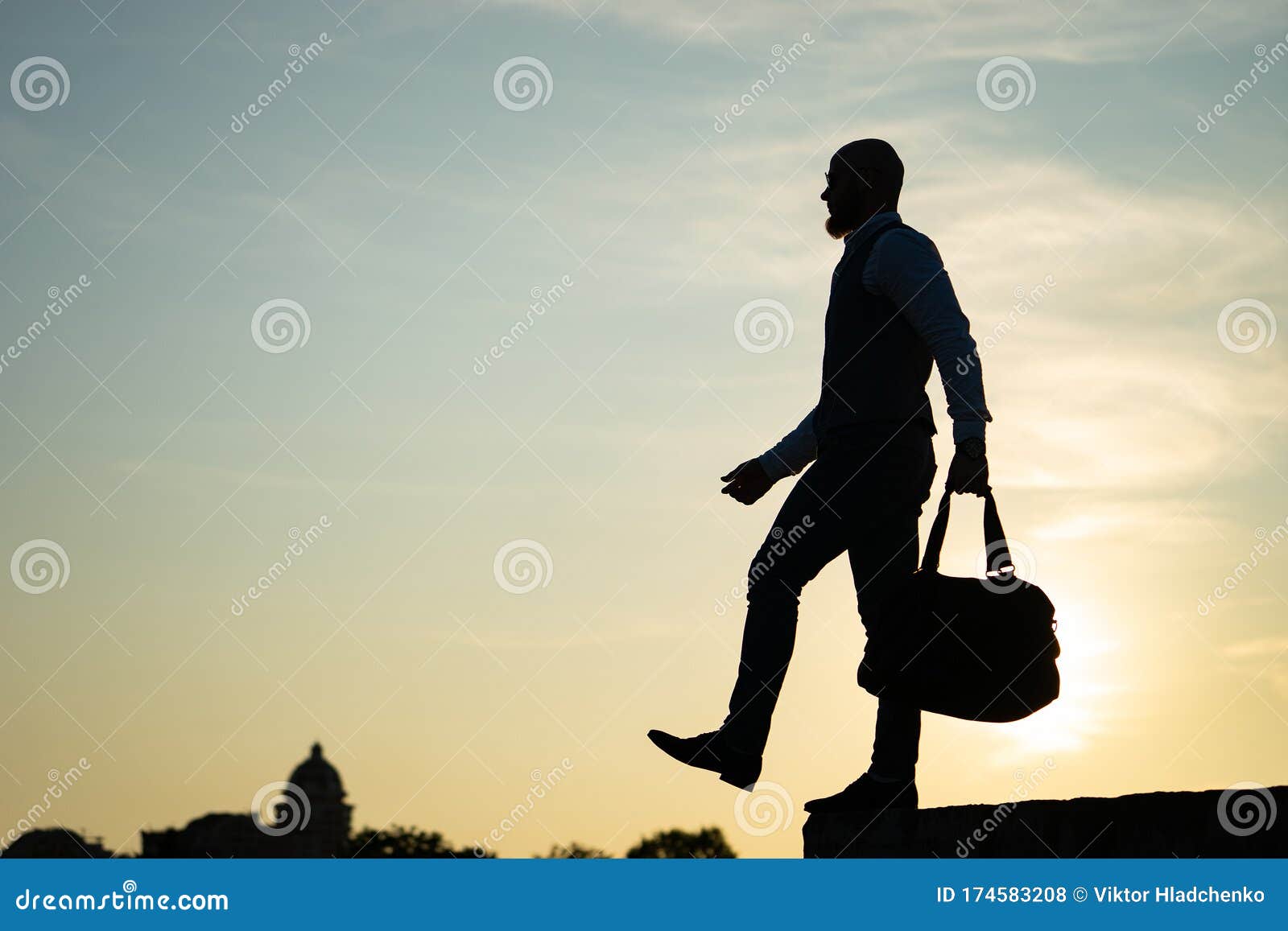 Man Stepping from the Edge during Sunset on the Sky Background. Concept ...