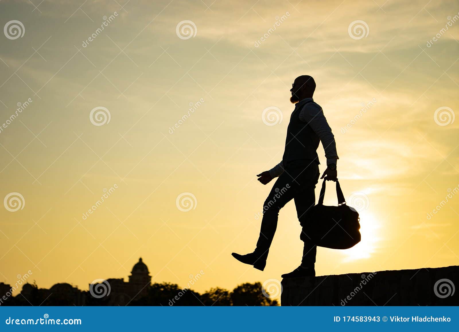 Man Stepping from the Edge during Sunset on the Sky Background. Concept ...