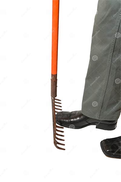 Man stepping on rake stock photo. Image of manual, steel - 7087380