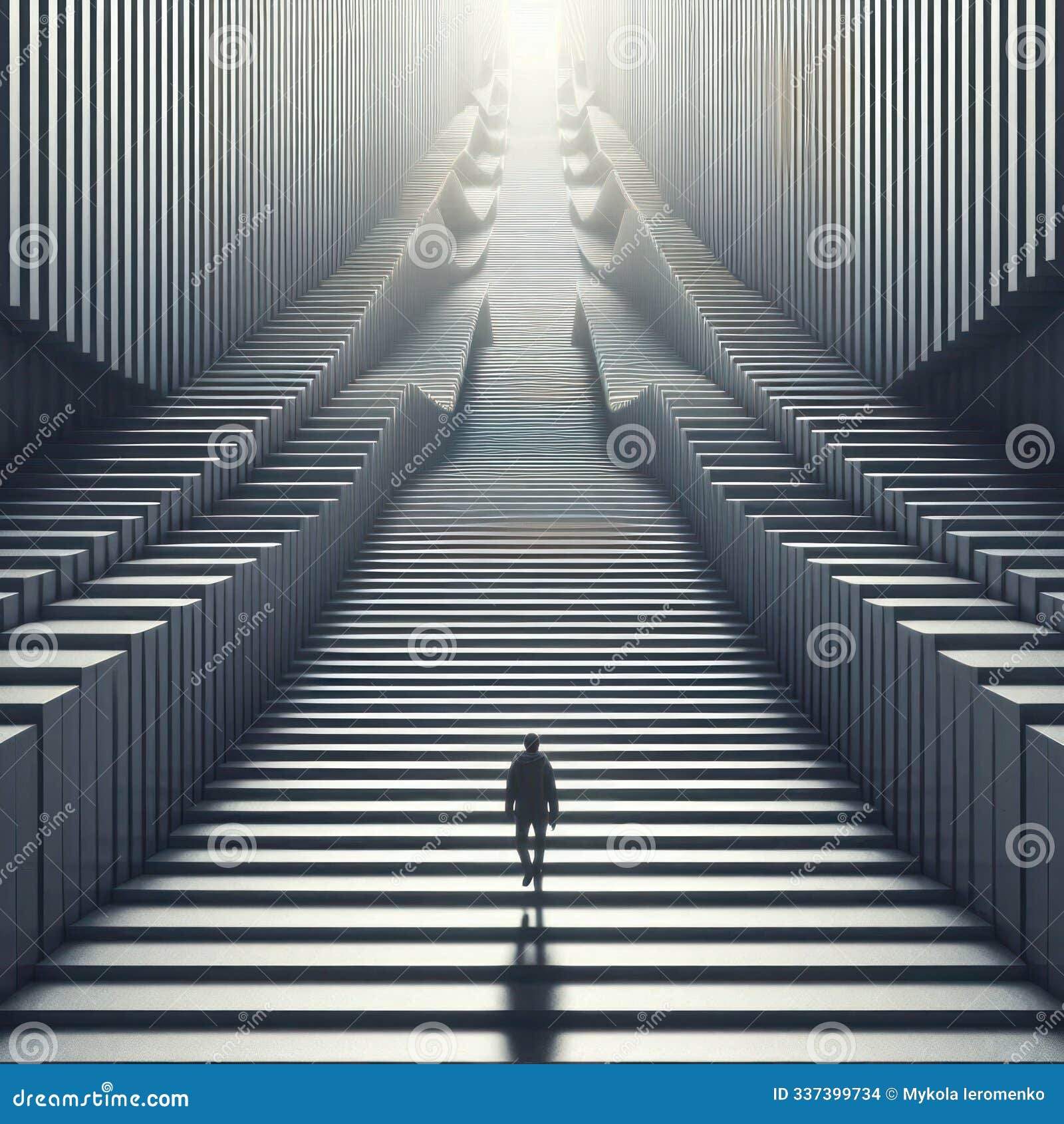 Man Steps Up the Endless Ladder into the Light. Stock Photo - Image of ...