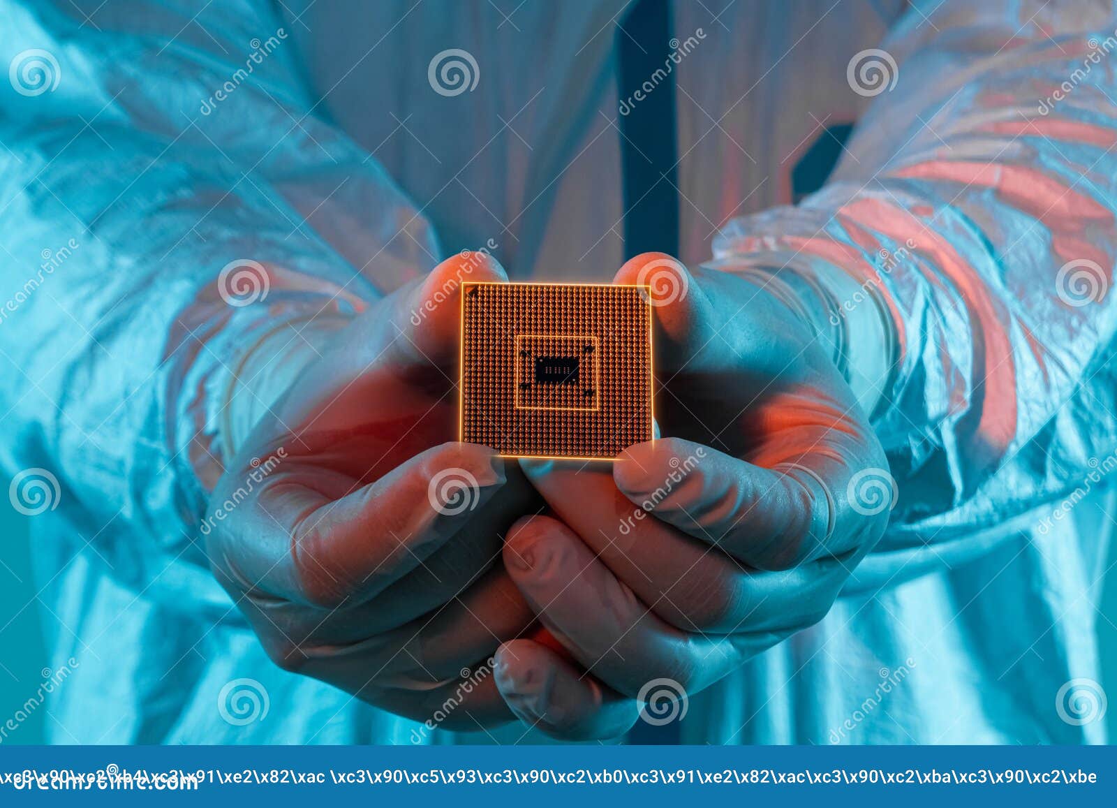 A Man In Sterile Form Holds A Microprocessor In His Hands, Close-up ...
