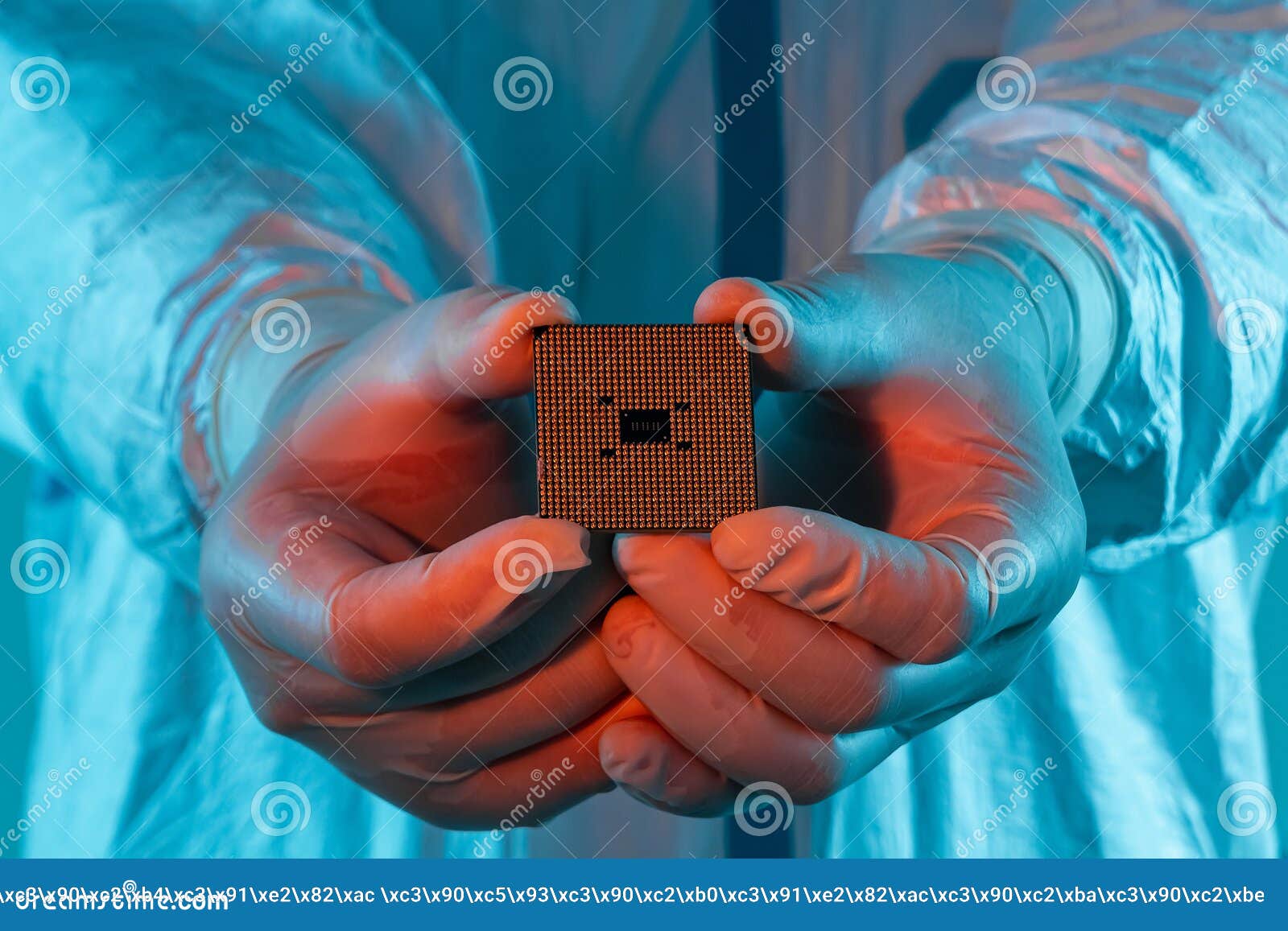 A Man In Sterile Form Holds A Microprocessor In His Hands, Close-up ...