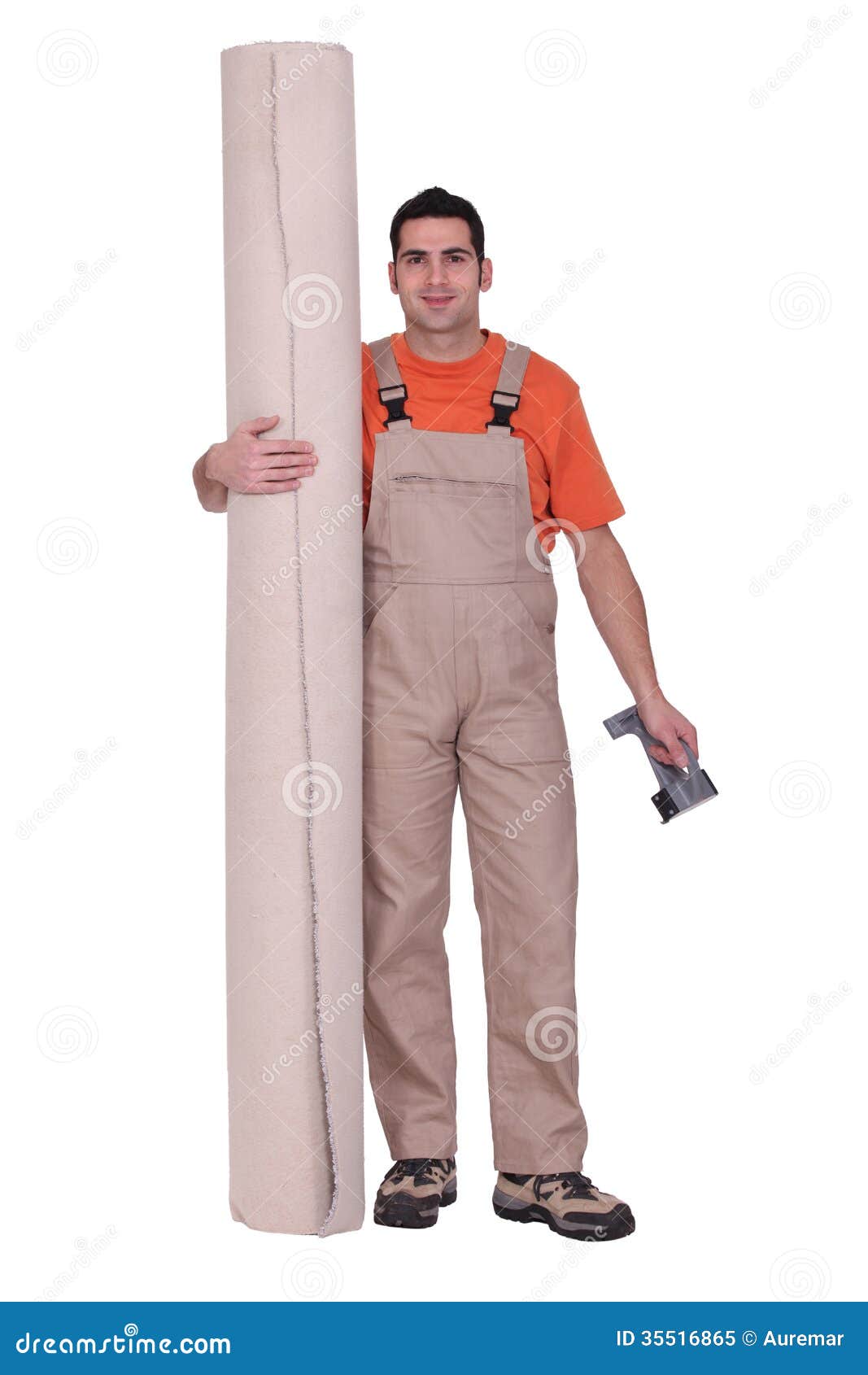 Man stood with carpet roll stock image. Image of roll - 35516865