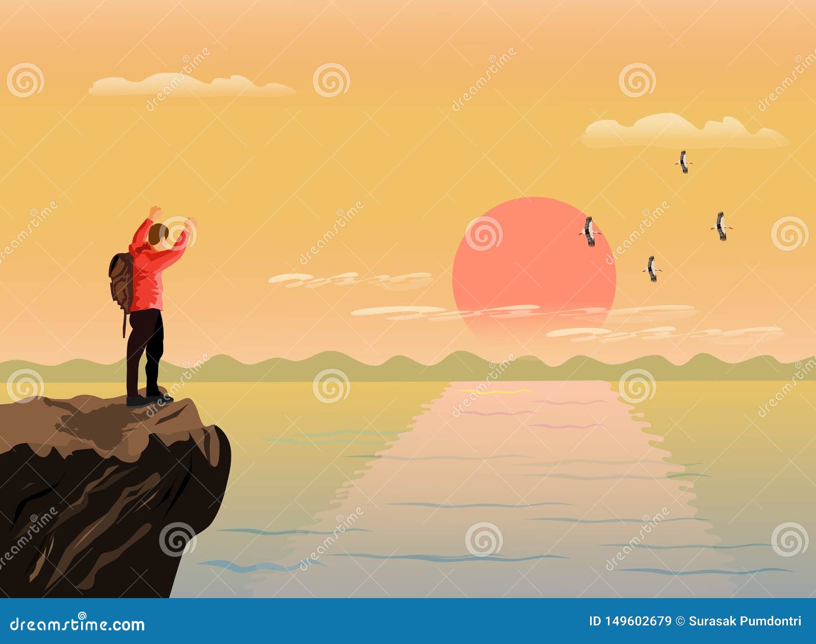 The Man Stood Up And Showed His Hands On The Top Of The Mountain ... The Man Stood Up And Showed His Hands On The Top Of The Mountain ...