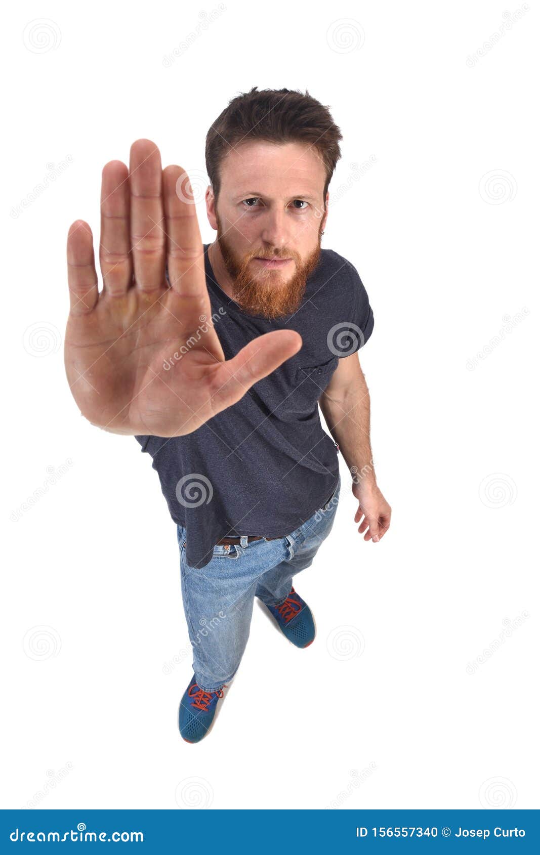 Man with Stop Sign White Background Stock Photo - Image of facial, male ...