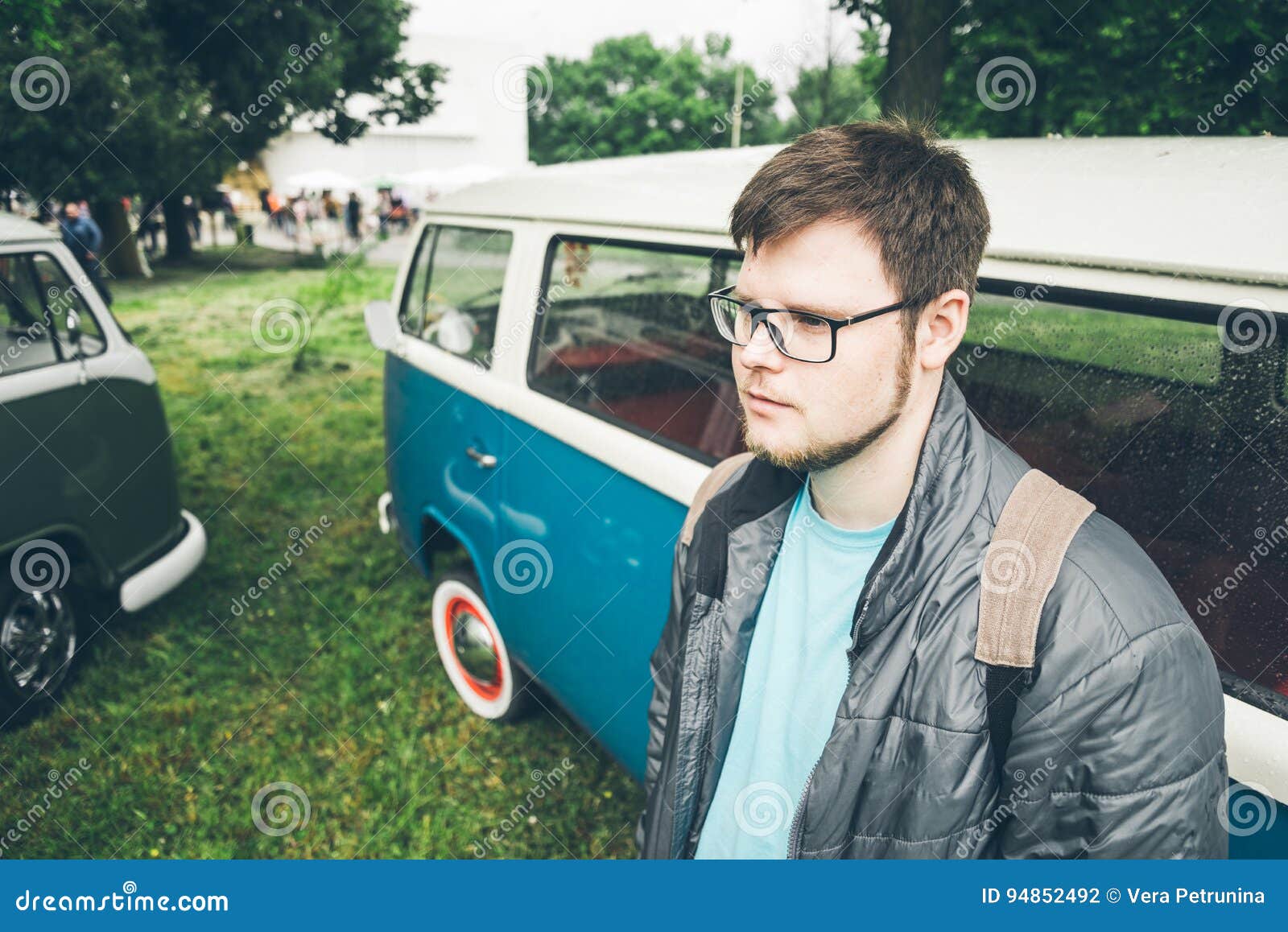 Man Stop To Rest in the Park on His Van Stock Photo - Image of good ...