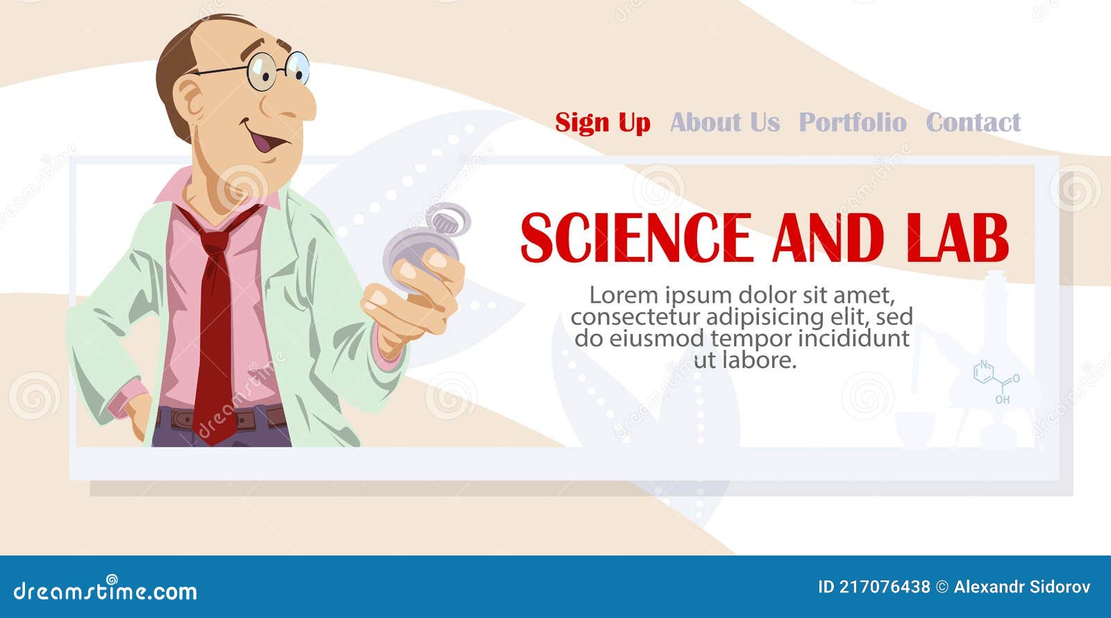 Man with Stopwatch. Scientist Does Experiment. Illustration for ...