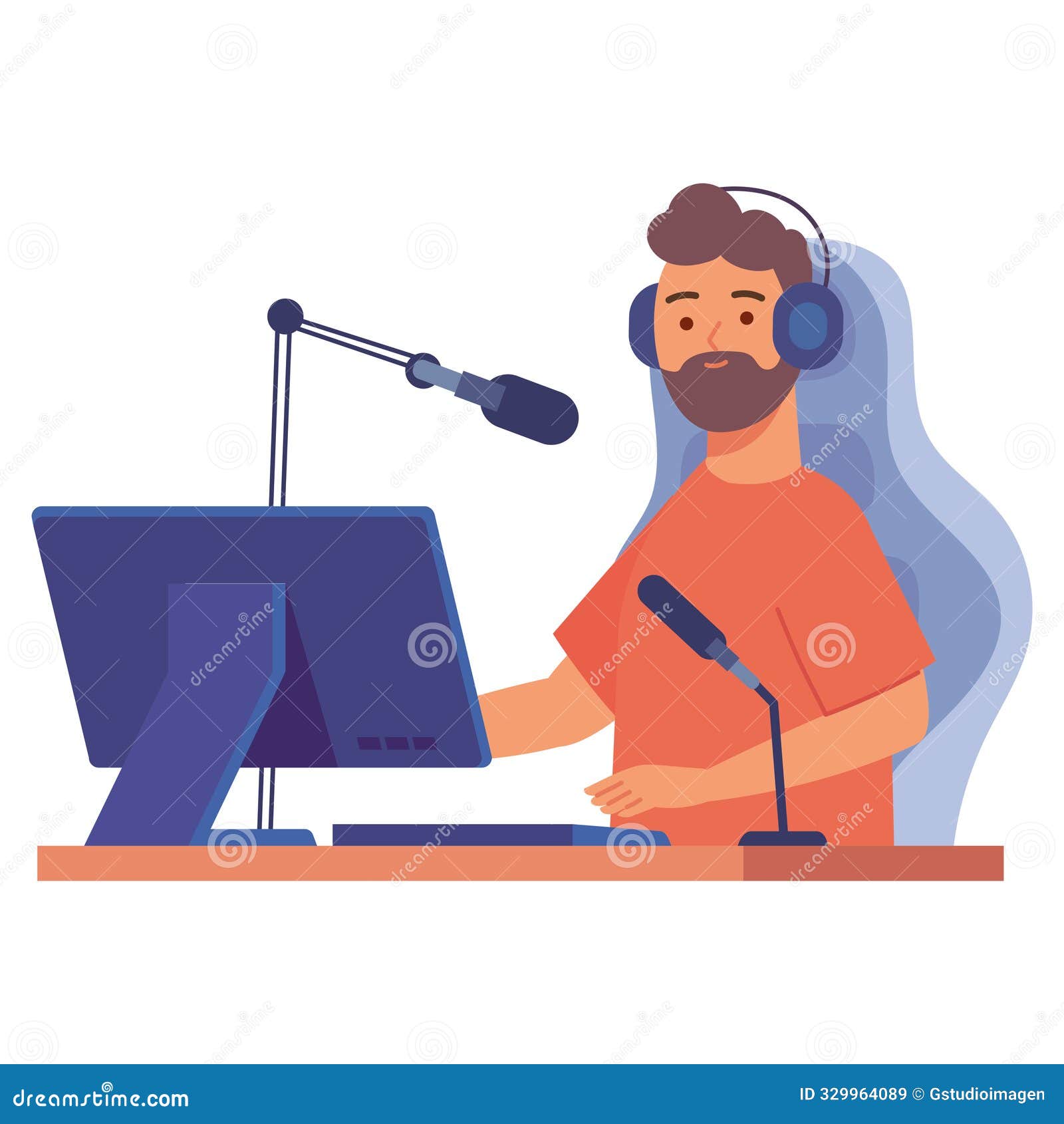 Man Streamer with Headphone Stock Illustration - Illustration of ...