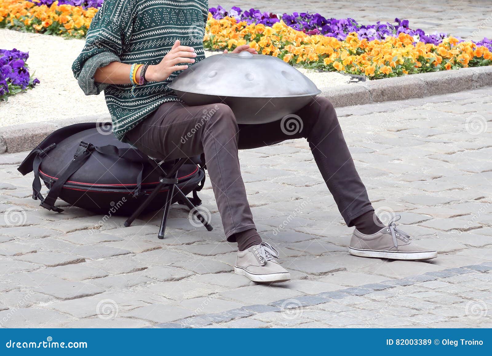 Man on the Street Plays a Percussion Instrument Hang Stock Image ...