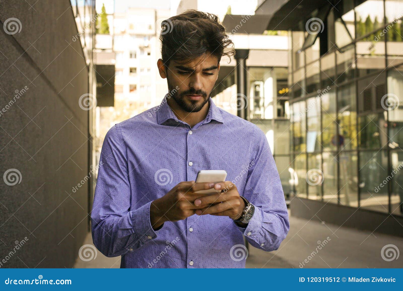 Man on Street and Using Mobile Phone. Stock Photo - Image of networking ...