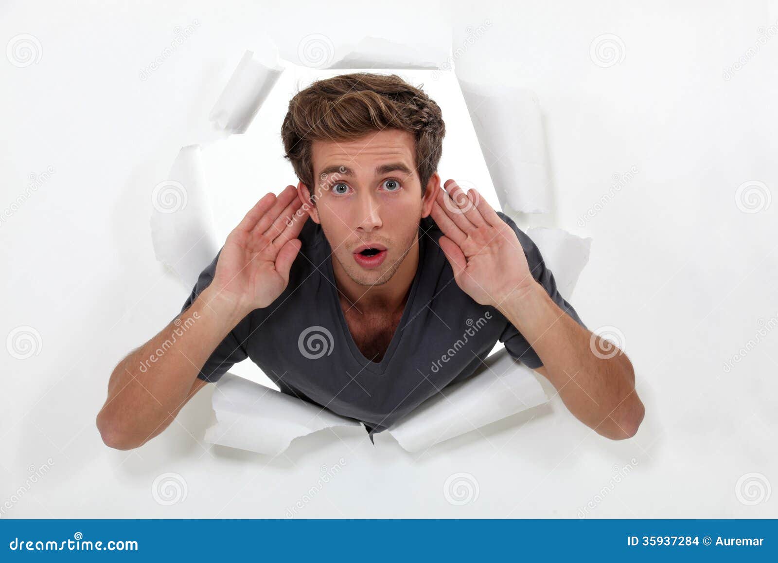 Man strenuously listening stock photo. Image of listen - 35937284