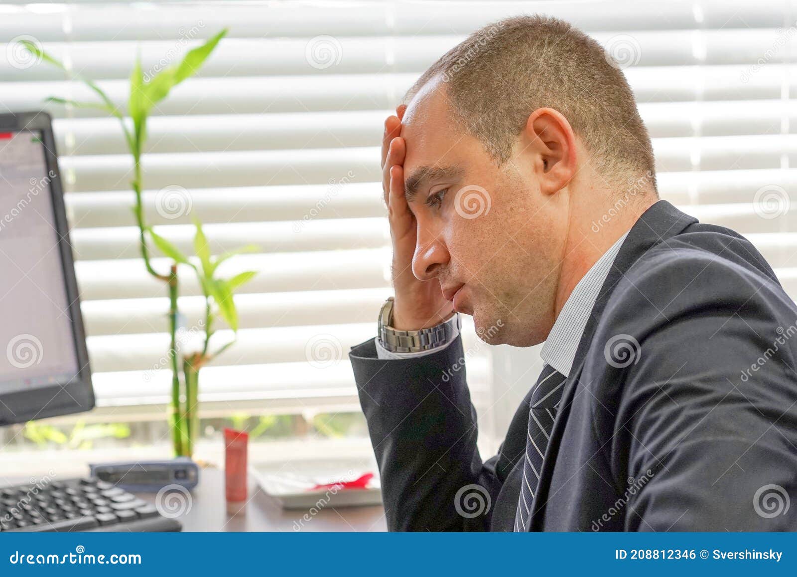 Man in Stress in Front of Computer Stock Photo - Image of face, letter ...