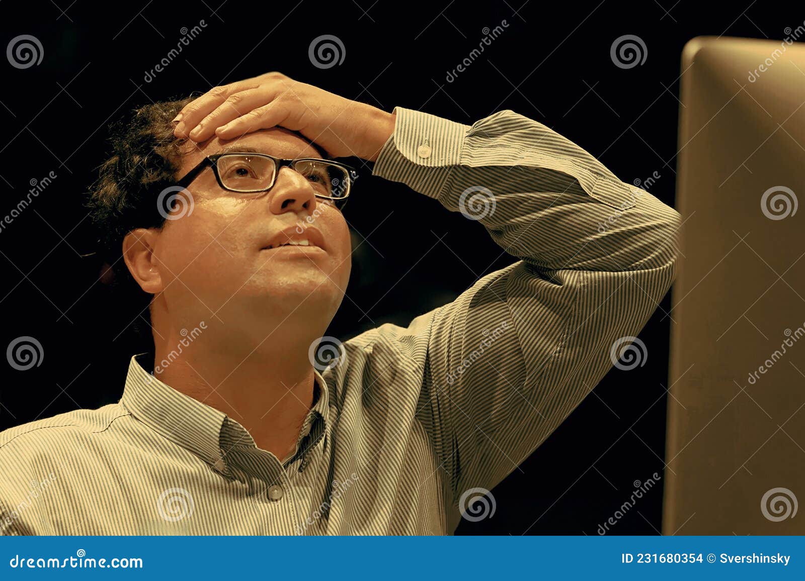 Man in Stress in Front of Computer Stock Photo - Image of occupation ...