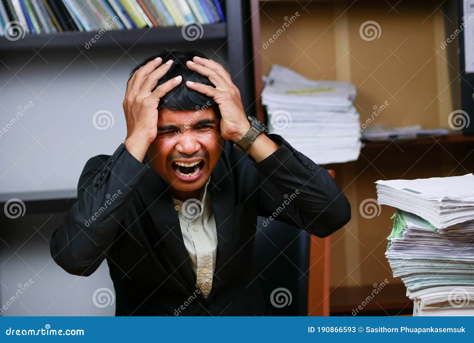Man Stressed while Working in the Office Stock Image - Image of illness ...