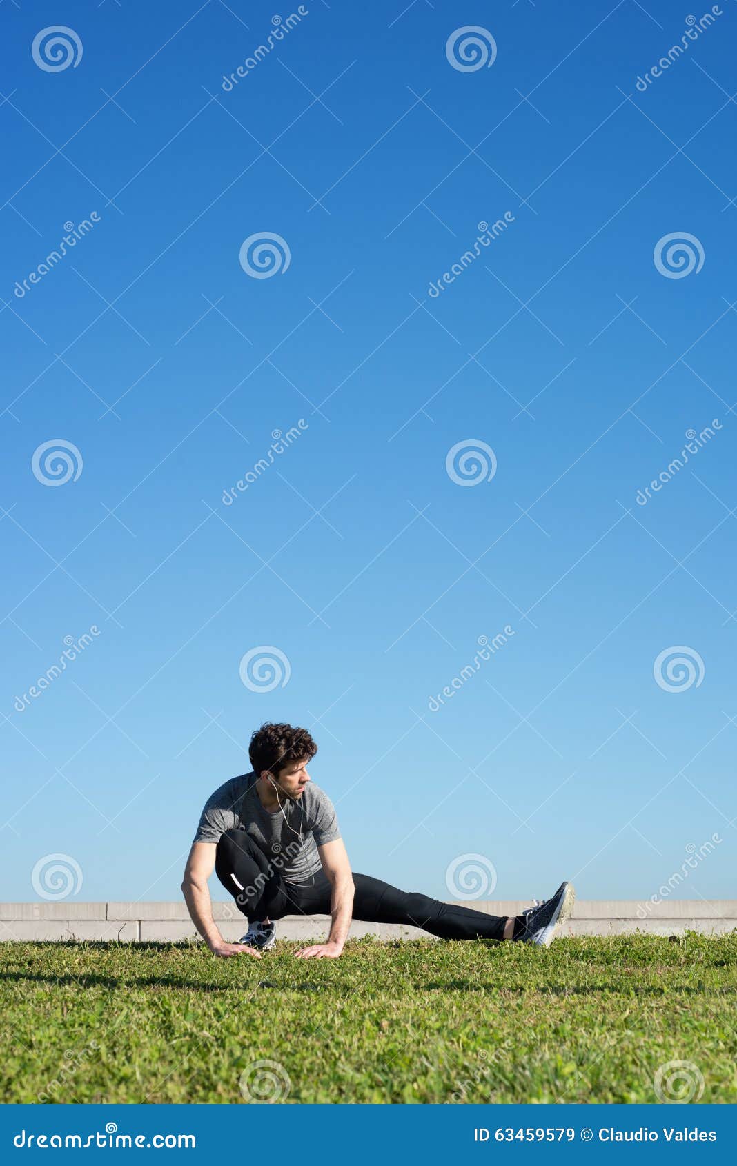 Man Stretches the Leg in the Ground Stock Image - Image of cares ...