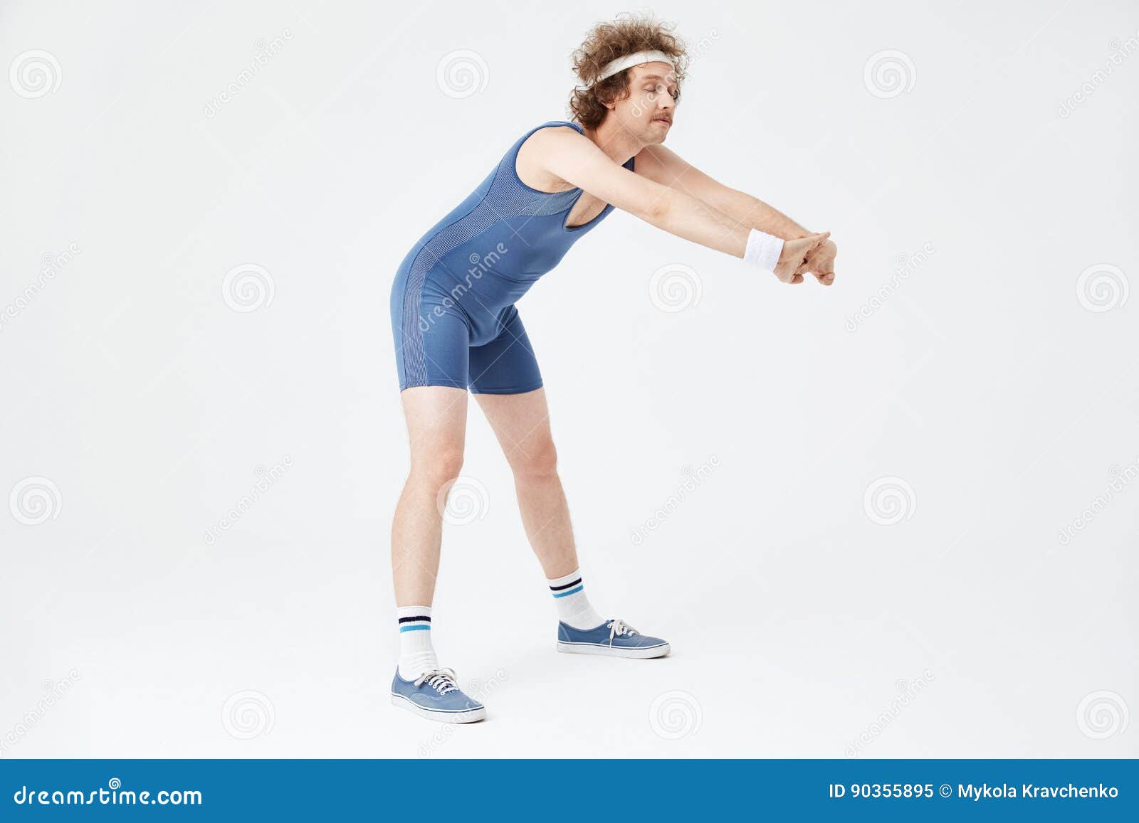 Man Stretching Back with Hands Forward. Looking Fresh and Rested Stock ...