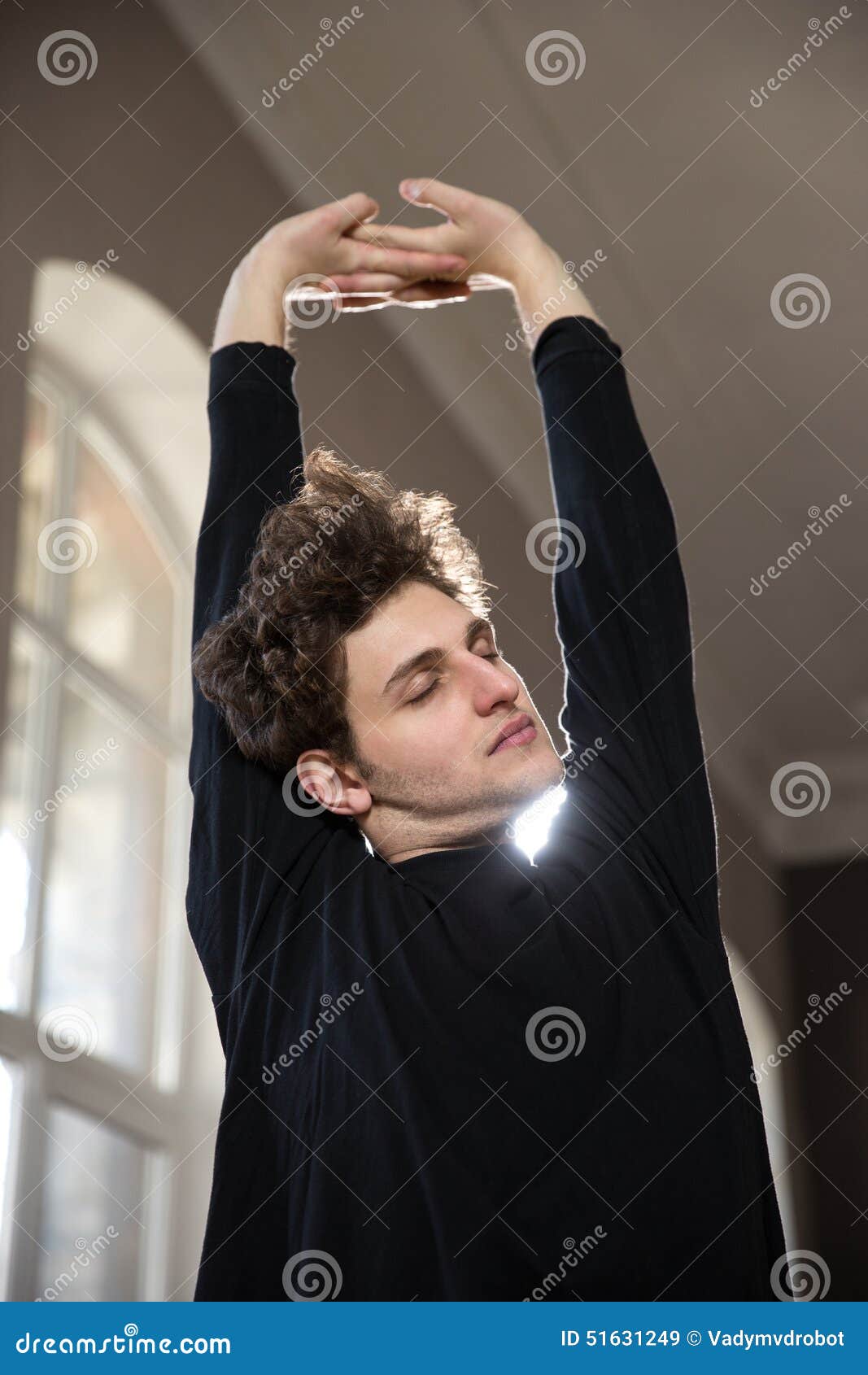 Man Stretching Hands at Gym Stock Image - Image of practicing, handsome ...
