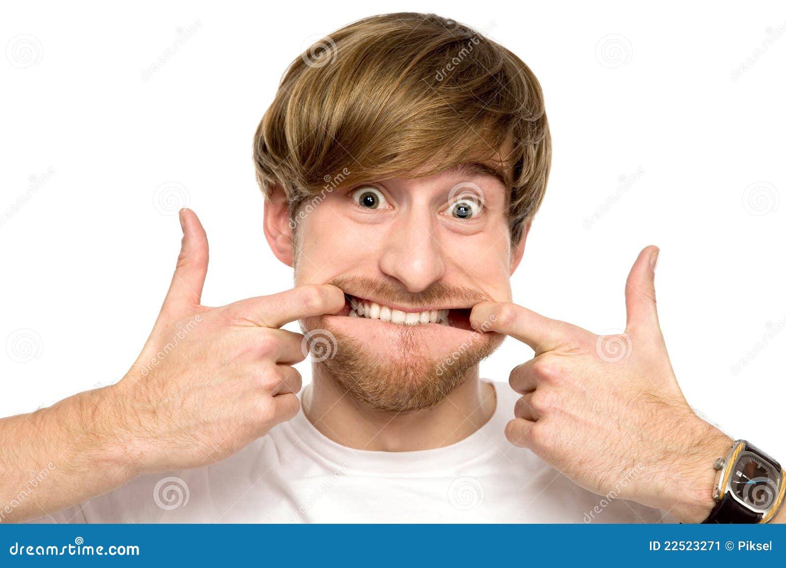Man stretching his mouth stock image. Image of expression - 22523271