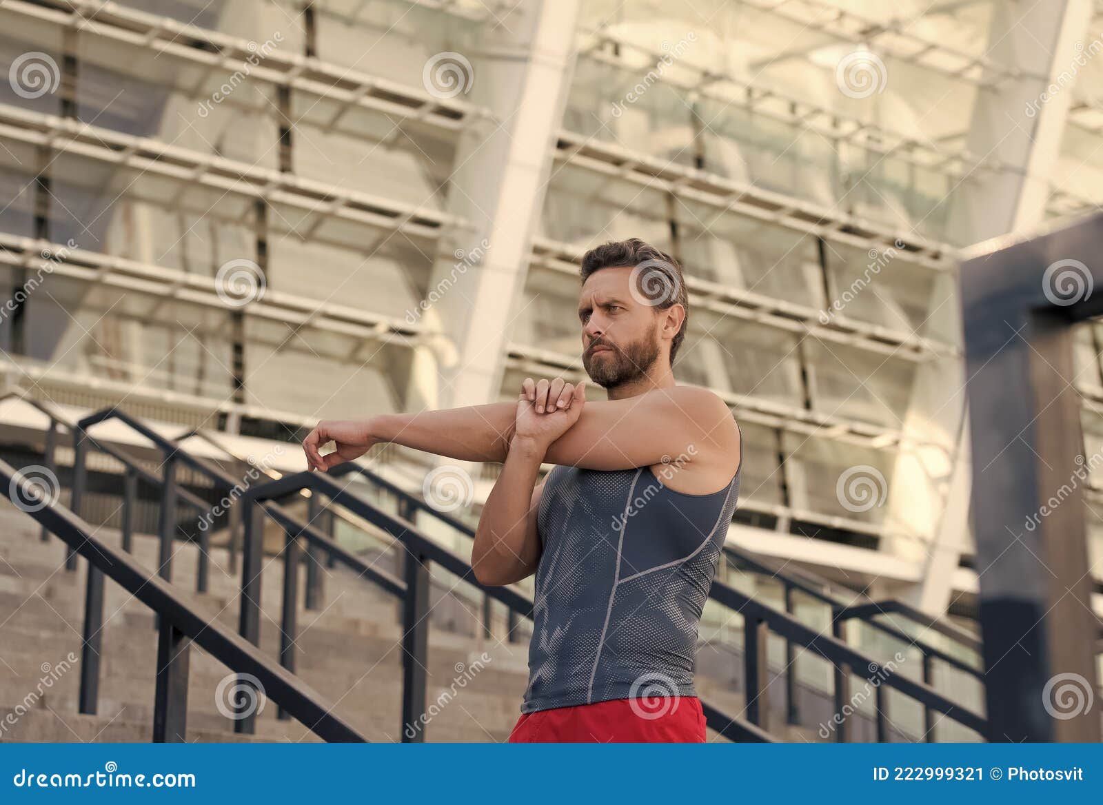 Man Stretching Keeping Those Muscles Flexible Training On Fresh Air