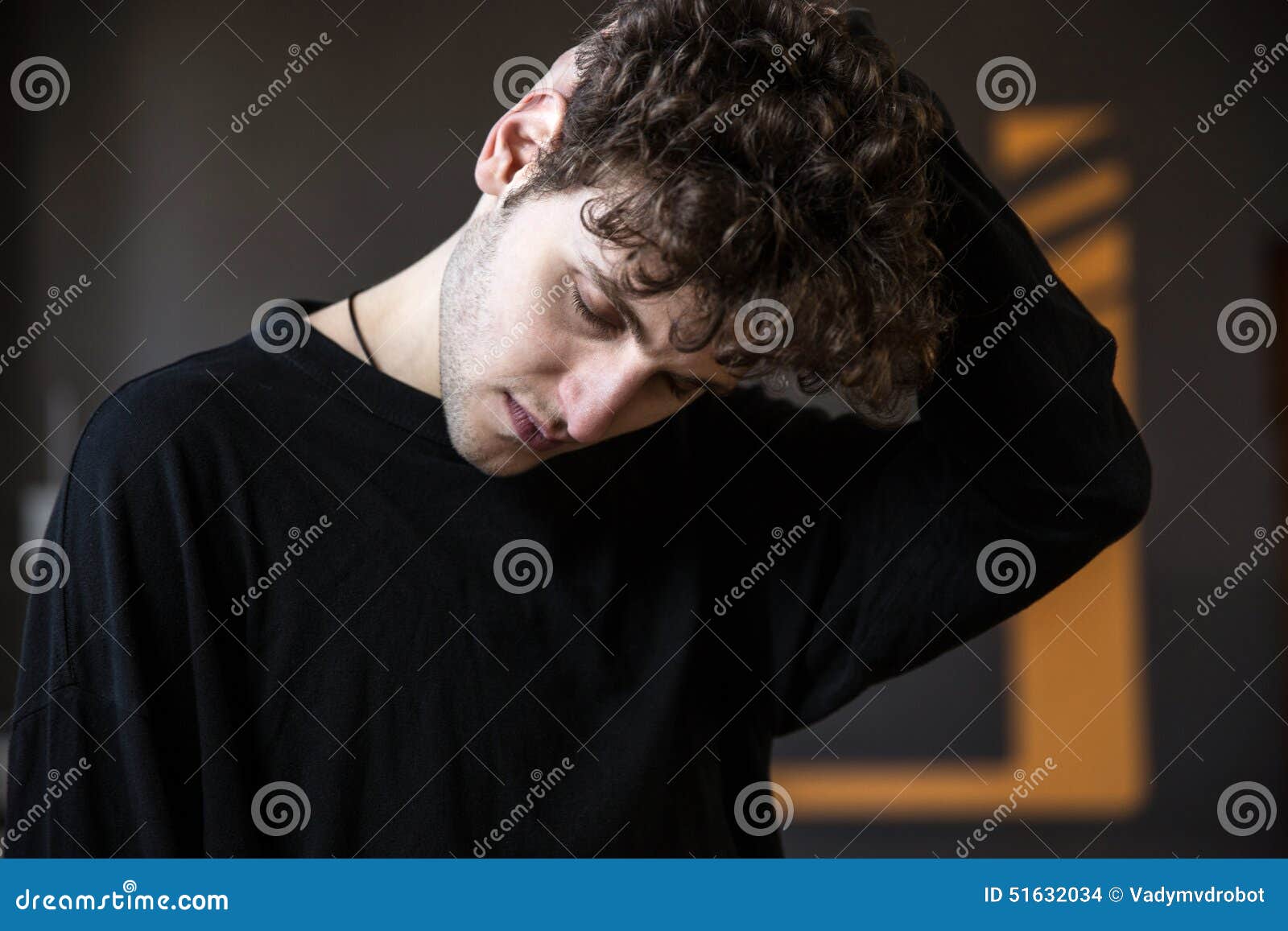 Man stretching neck at gym stock photo. Image of class - 51632034