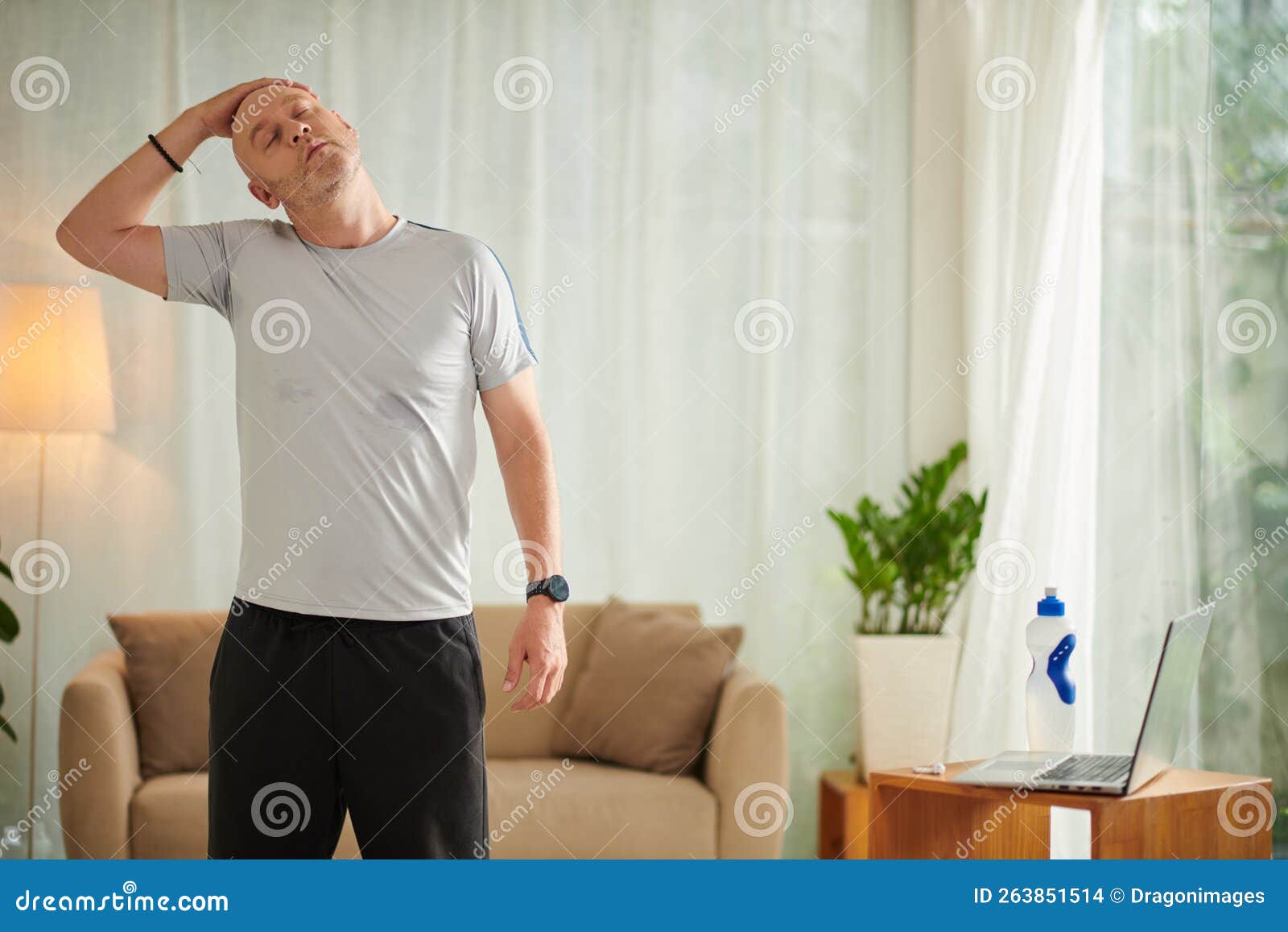 Man stretching Neck stock photo. Image of health, home - 263851514