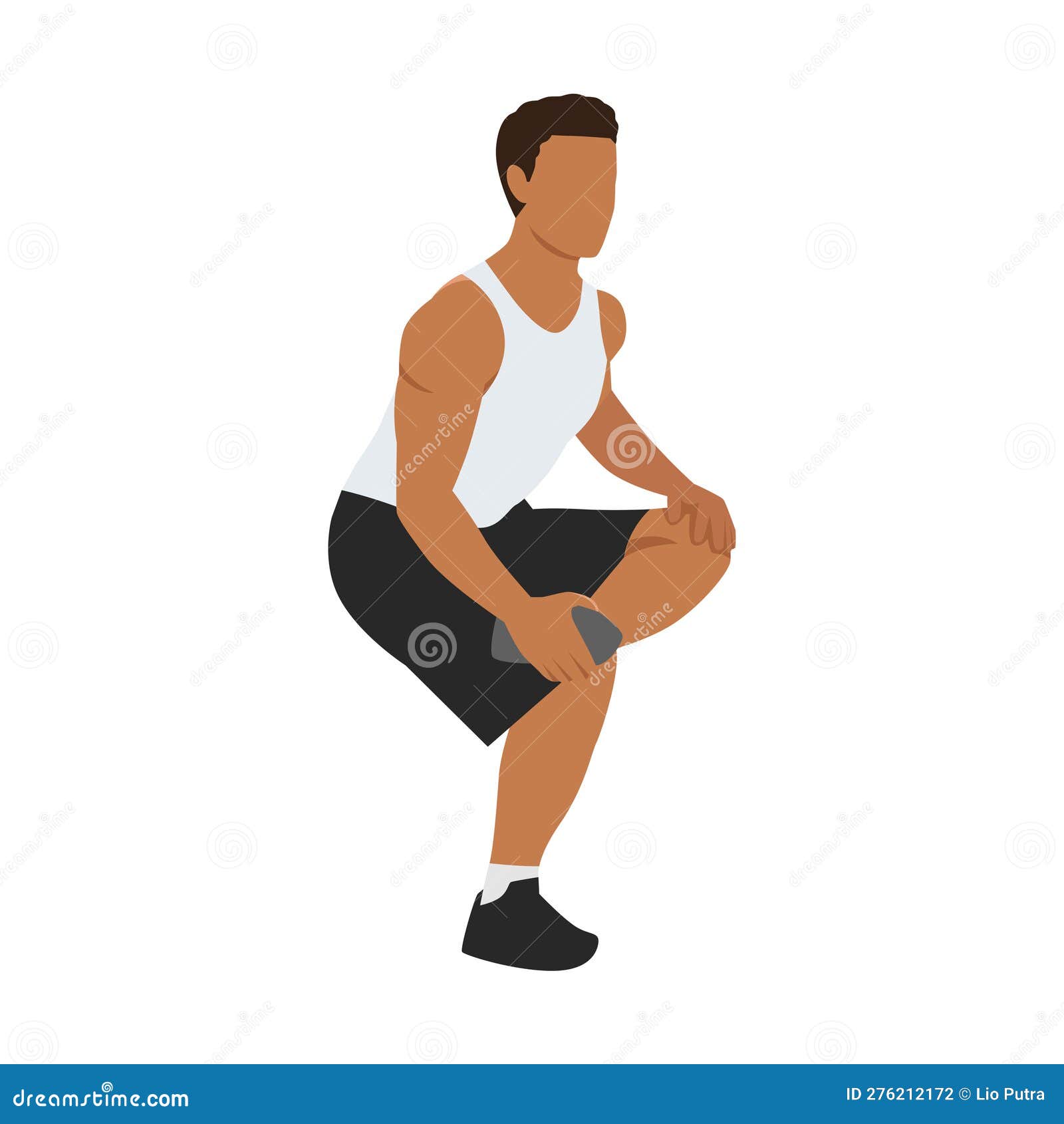 Man Stretching Thigh With Standing Hamstring Stretch. Cartoon Vector ...