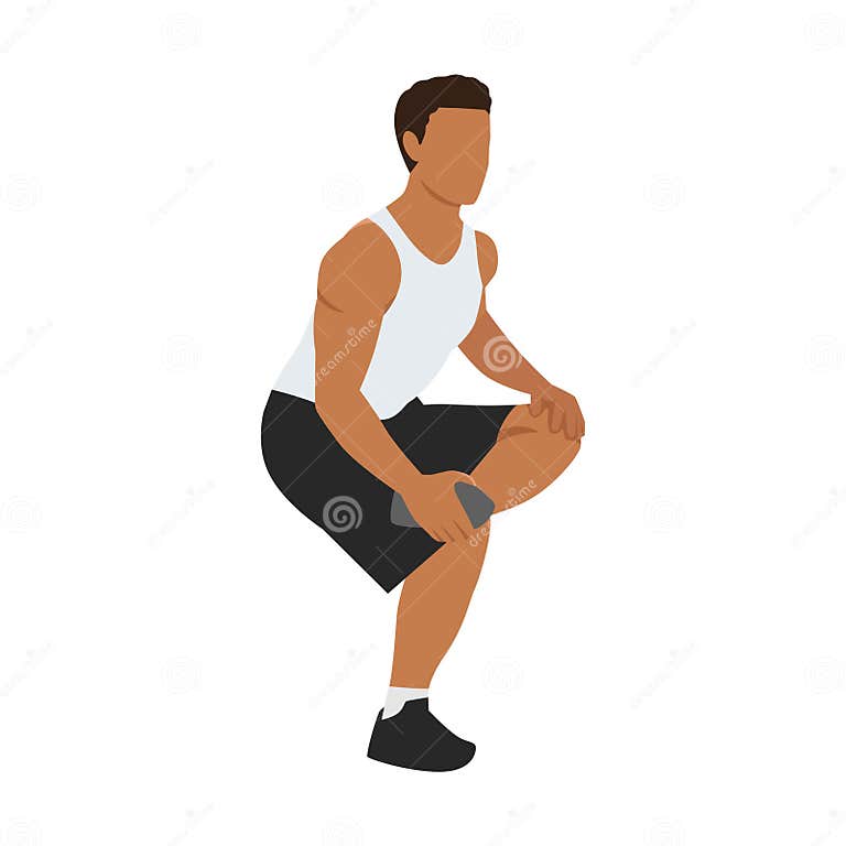 Man Stretching Thigh with Standing Hamstring Stretch. Flat Vector Stock ...