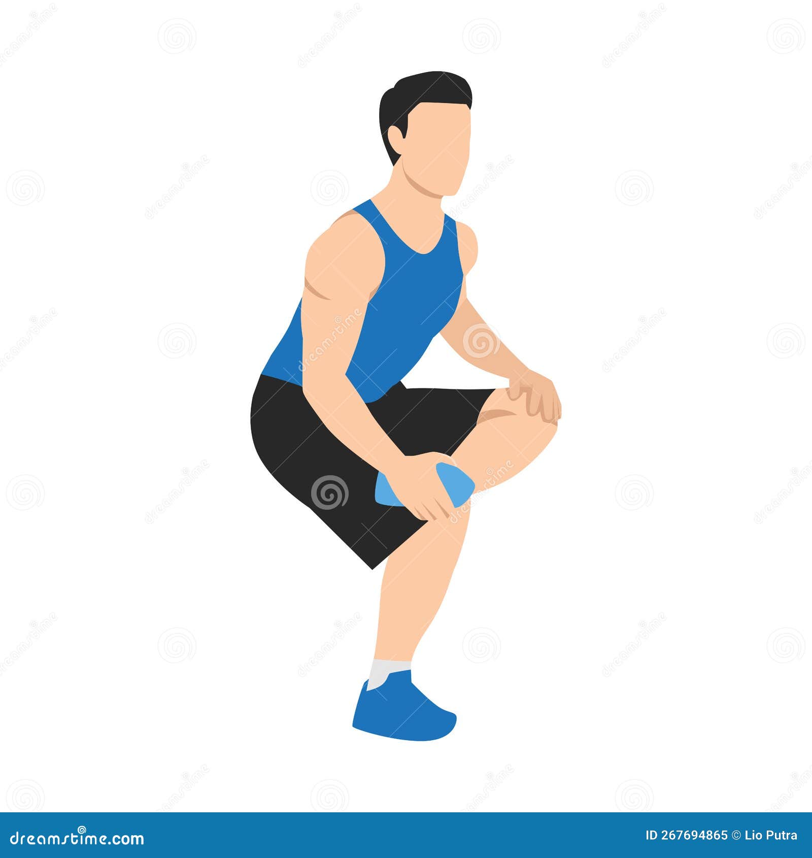 Man Stretching Thigh With Standing Hamstring Stretch. Cartoon Vector ...