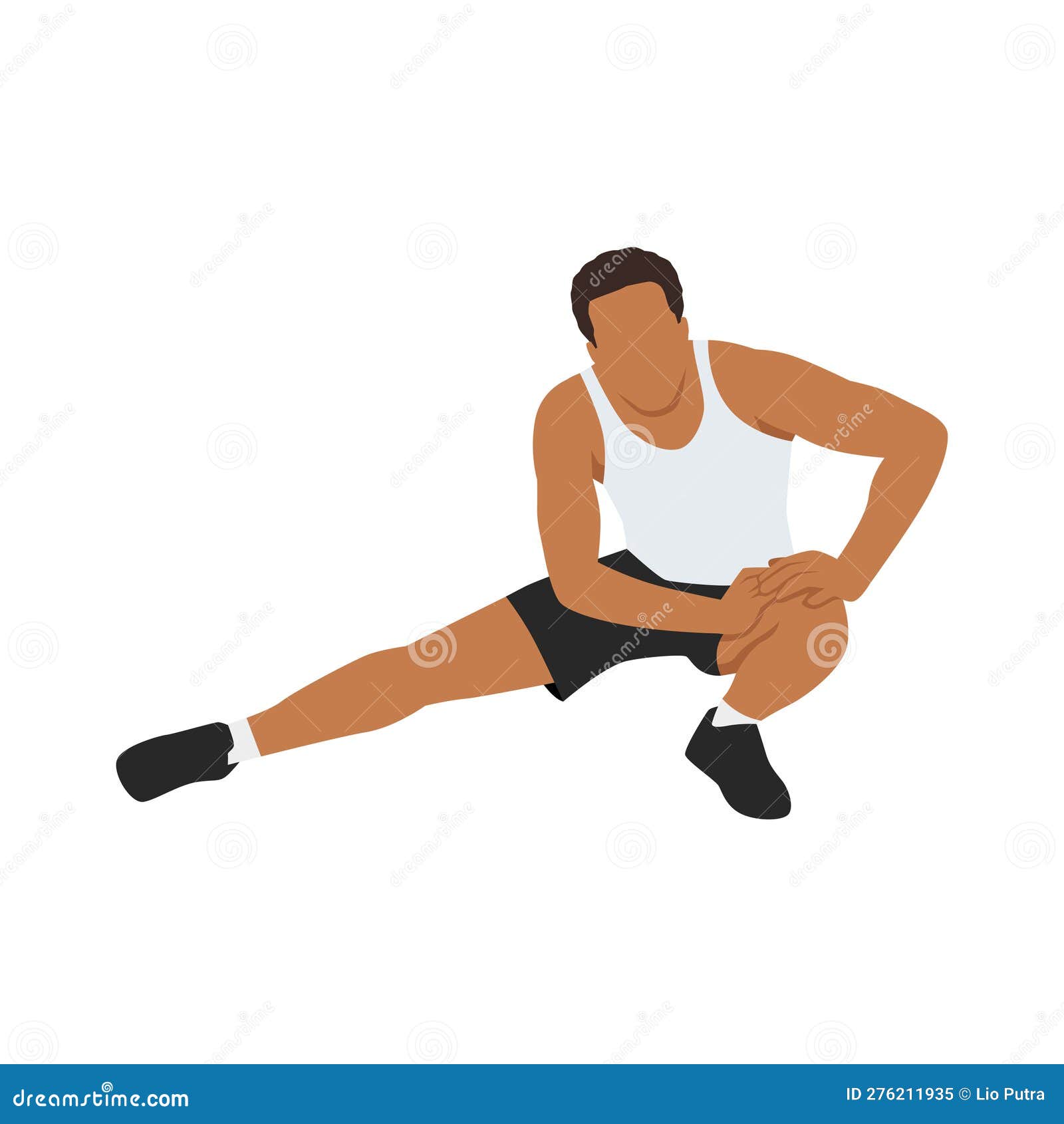Man Stretching Thigh With Standing Hamstring Stretch. Cartoon Vector ...