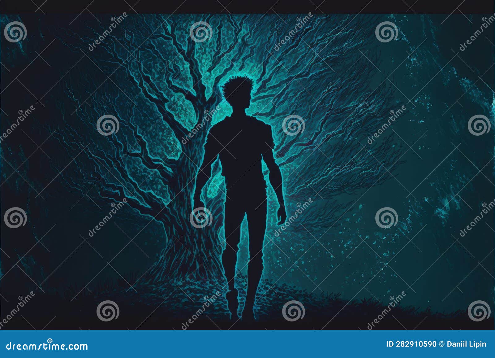 A Man Strolls through a Mysterious Forest with a Twisted Thorn Tree ...