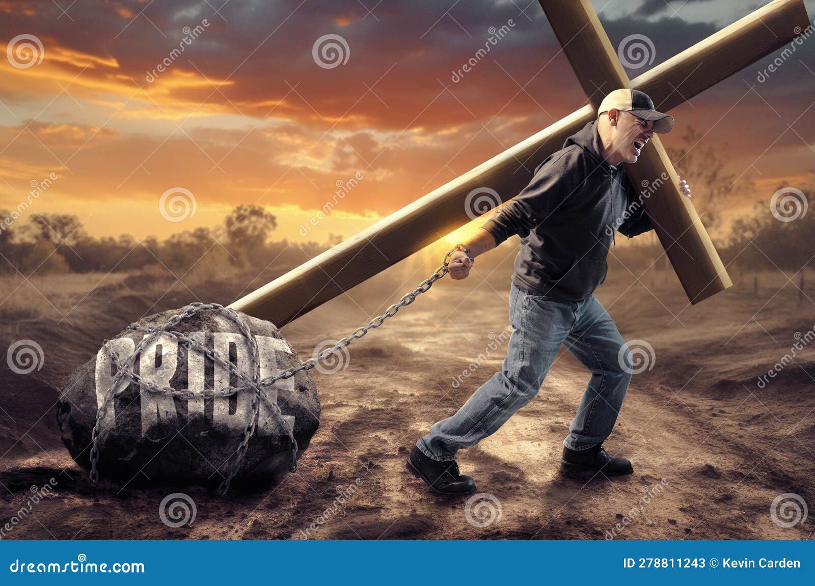Man Pulling Cross and Pride Stock Image - Image of concept, male: 278811243