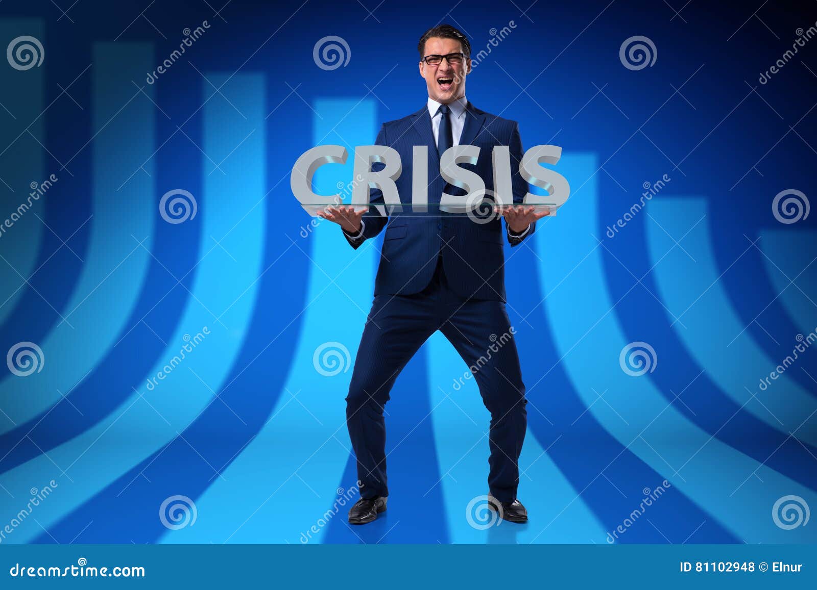 The Man Struggling with Crisis in Business Concept Stock Photo - Image ...