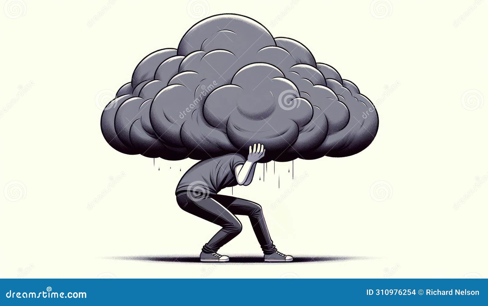 Man Struggling with a Large Cloud Overhead Stock Illustration ...