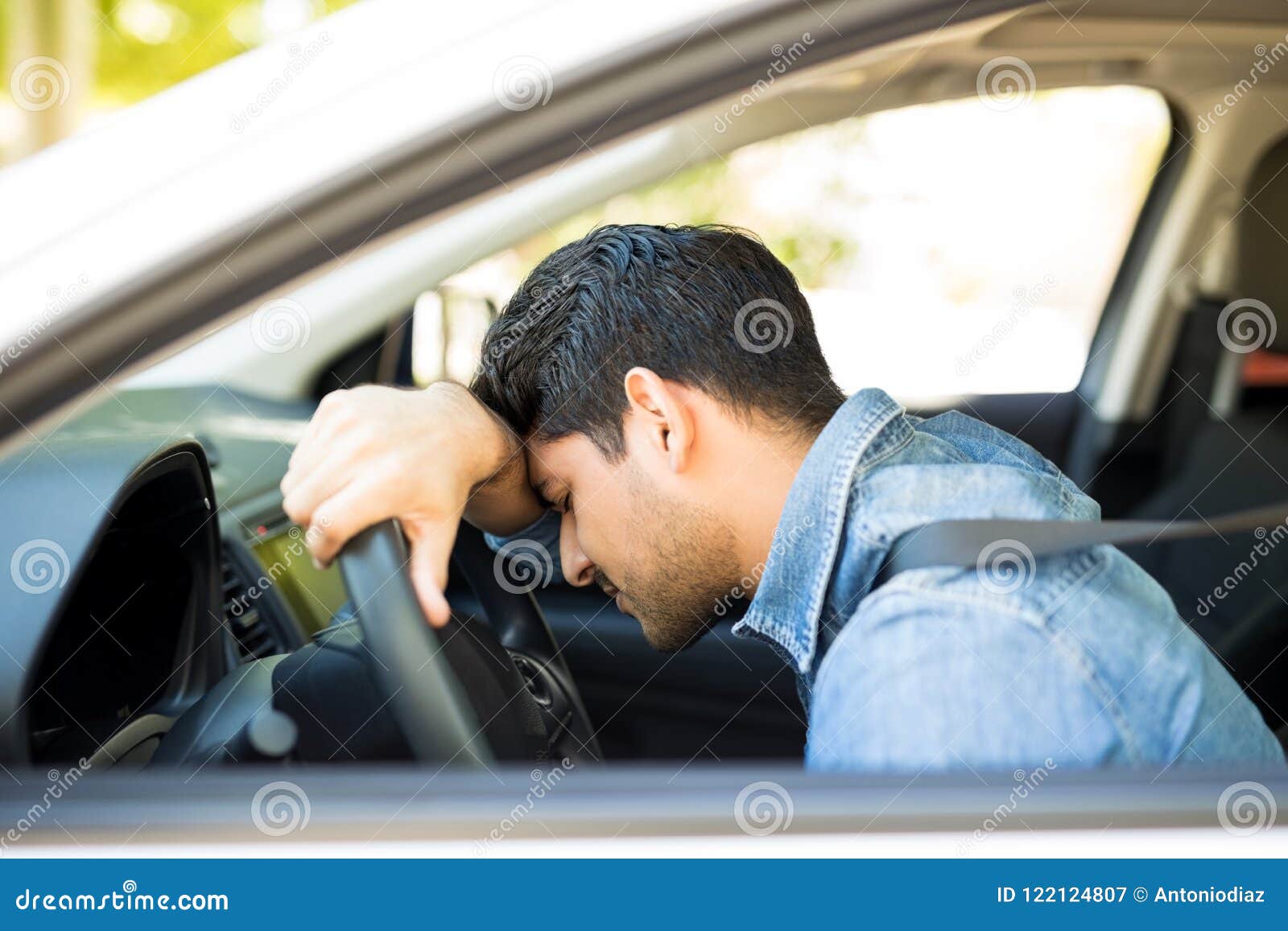 Man stuck in traffic jam stock image. Image of hispanic - 122124807