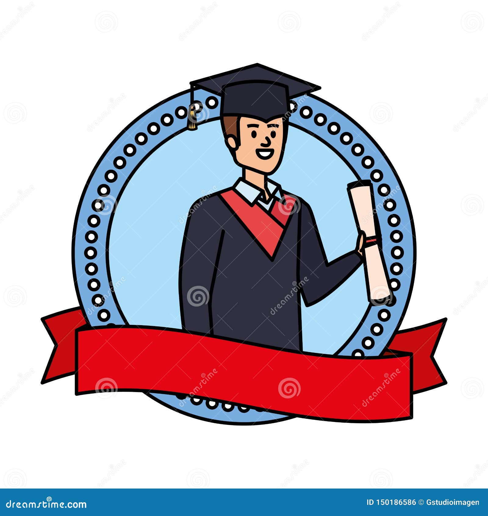 Man Student Graduated with Diploma in Emblem Stock Illustration ...