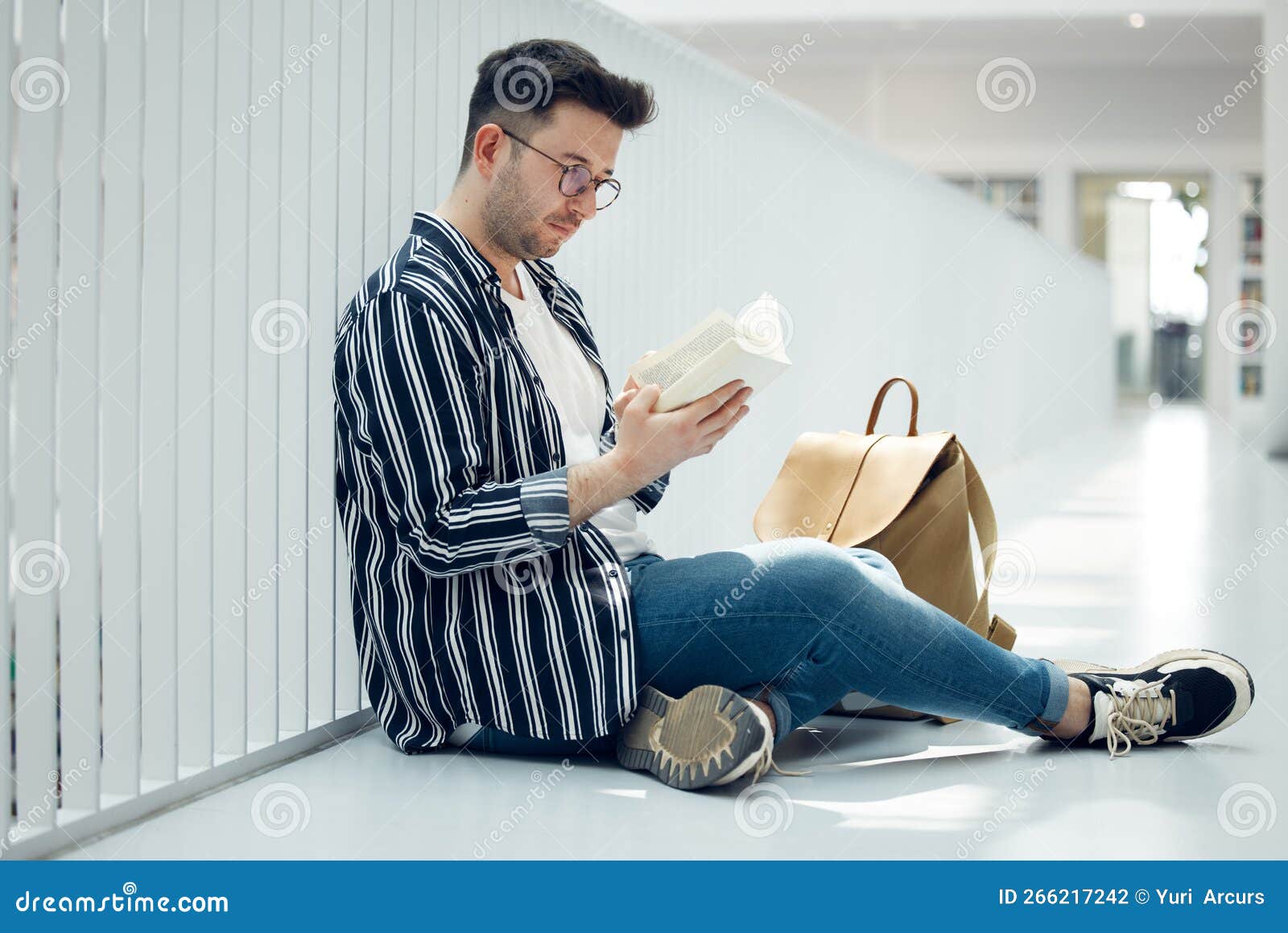 Man, Student and Reading with Glasses and Book for Knowledge, Education ...