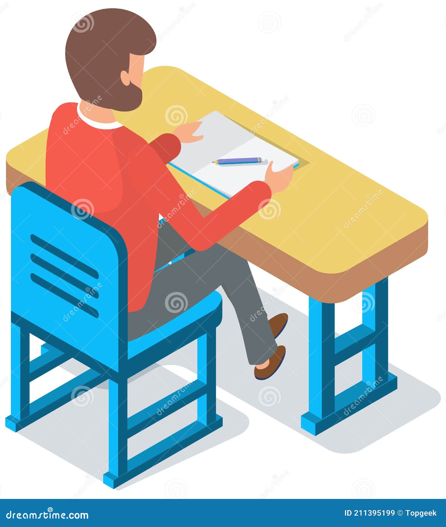 Man Student Sitting at Desk Back View. Classroom Student Sitting at ...