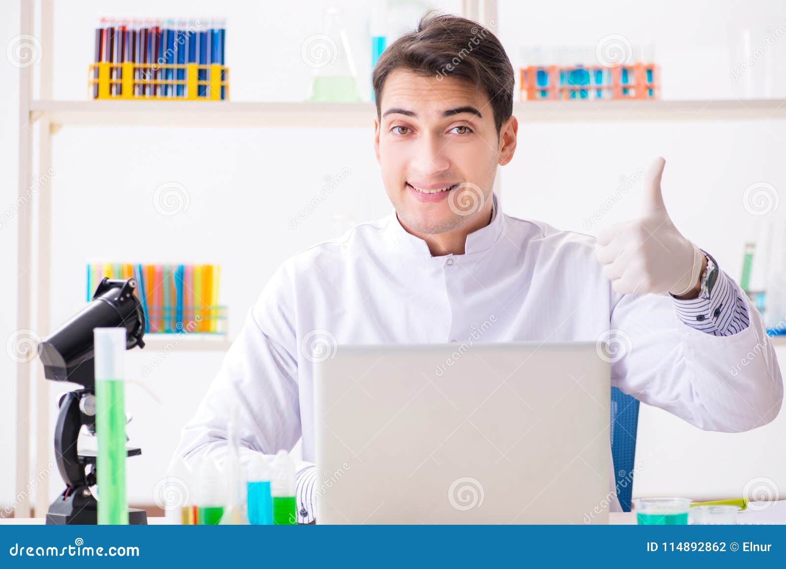 The Man Student Working in Chemical Lab on Experiment Stock Photo ...