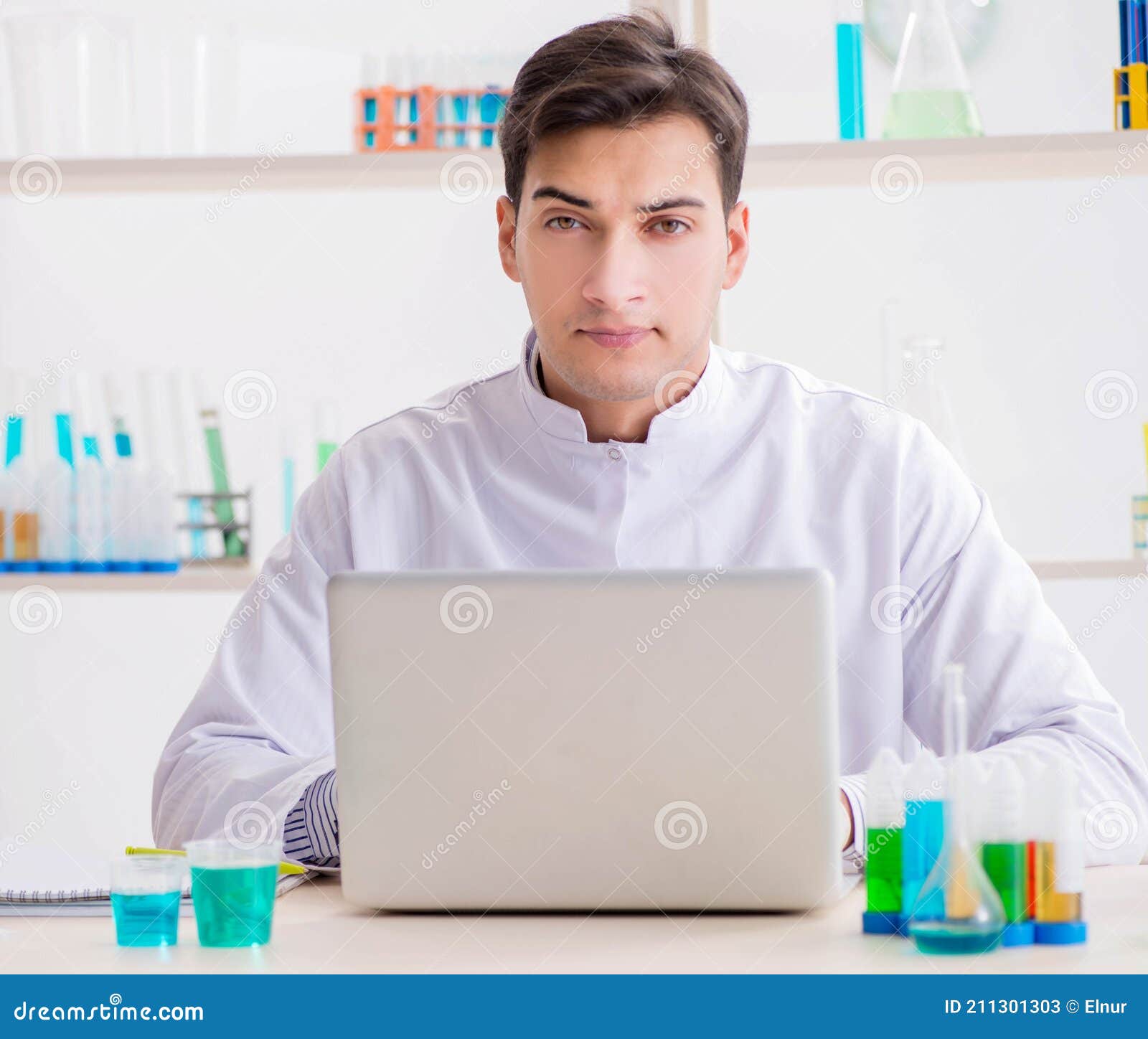 Man Student Working in Chemical Lab on Experiment Stock Image - Image ...