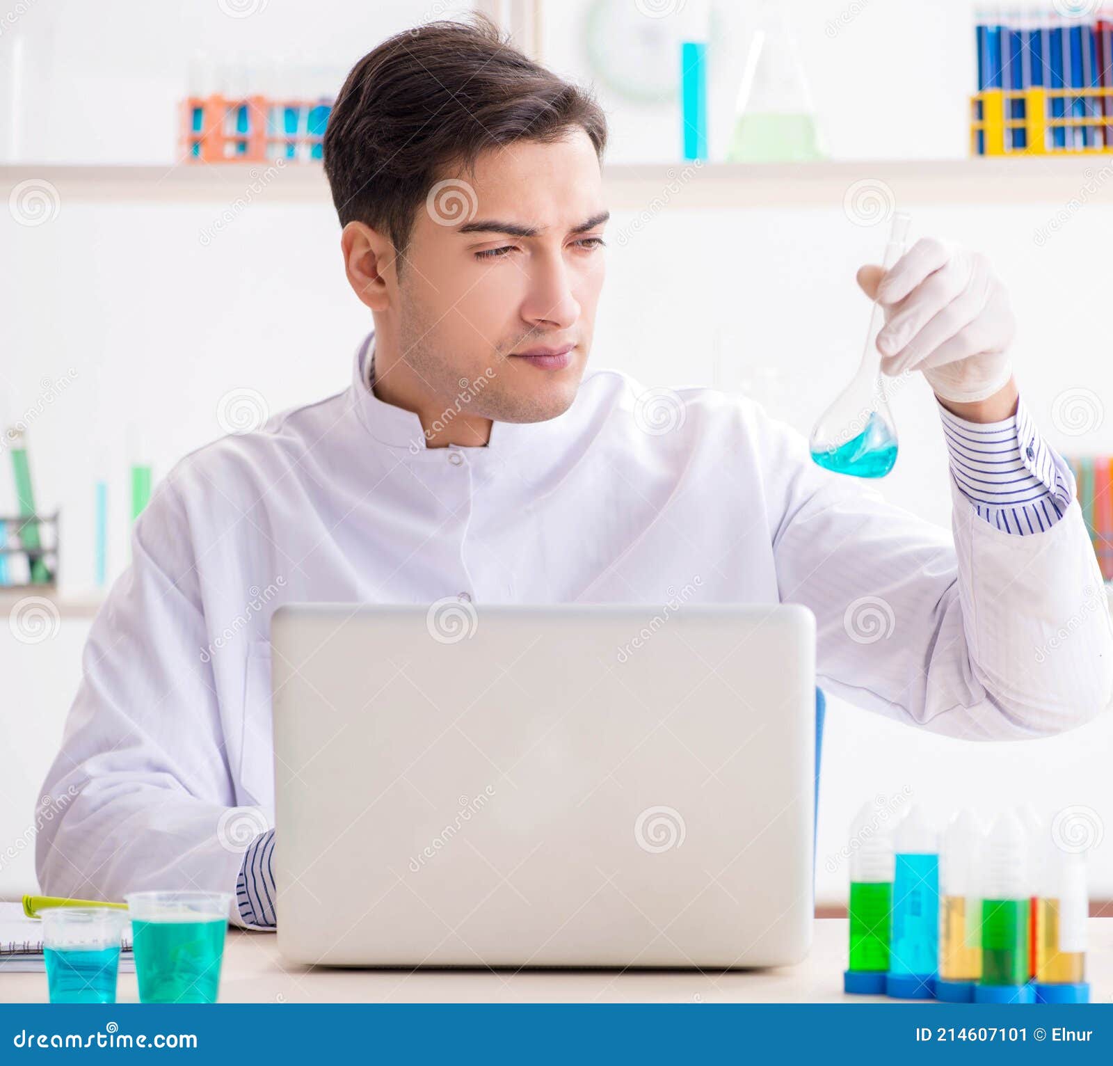 Man Student Working in Chemical Lab on Experiment Stock Image - Image ...